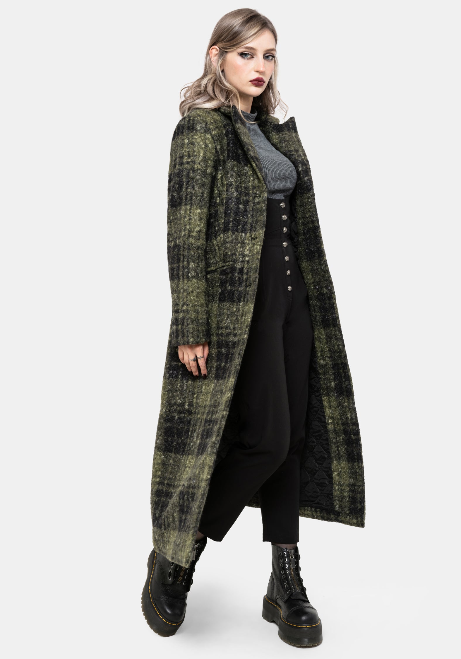 Memory Borg Check Longline Coat - Green – Disturbia