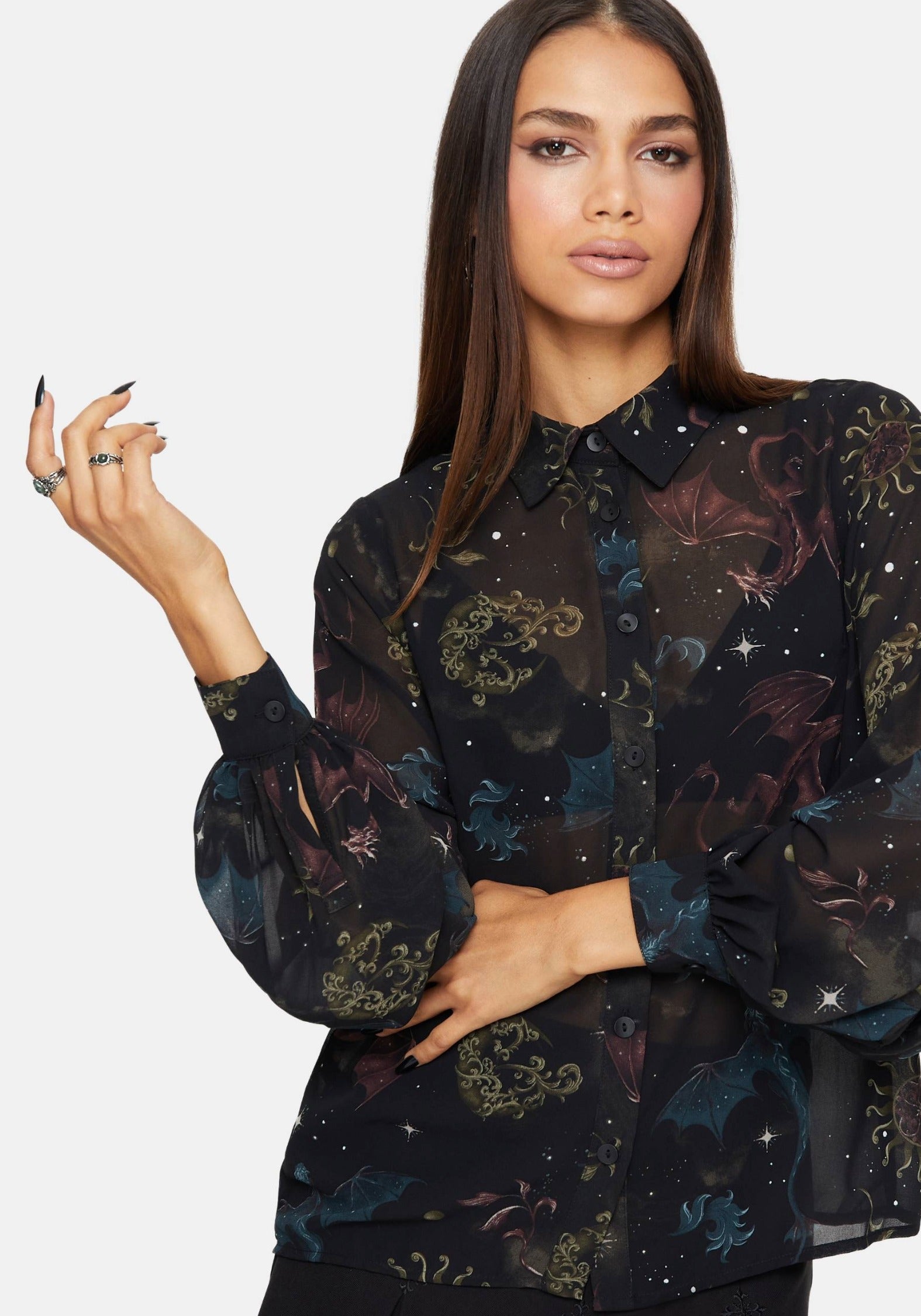 Phoenix Dragon Chiffon Blouse – Disturbia