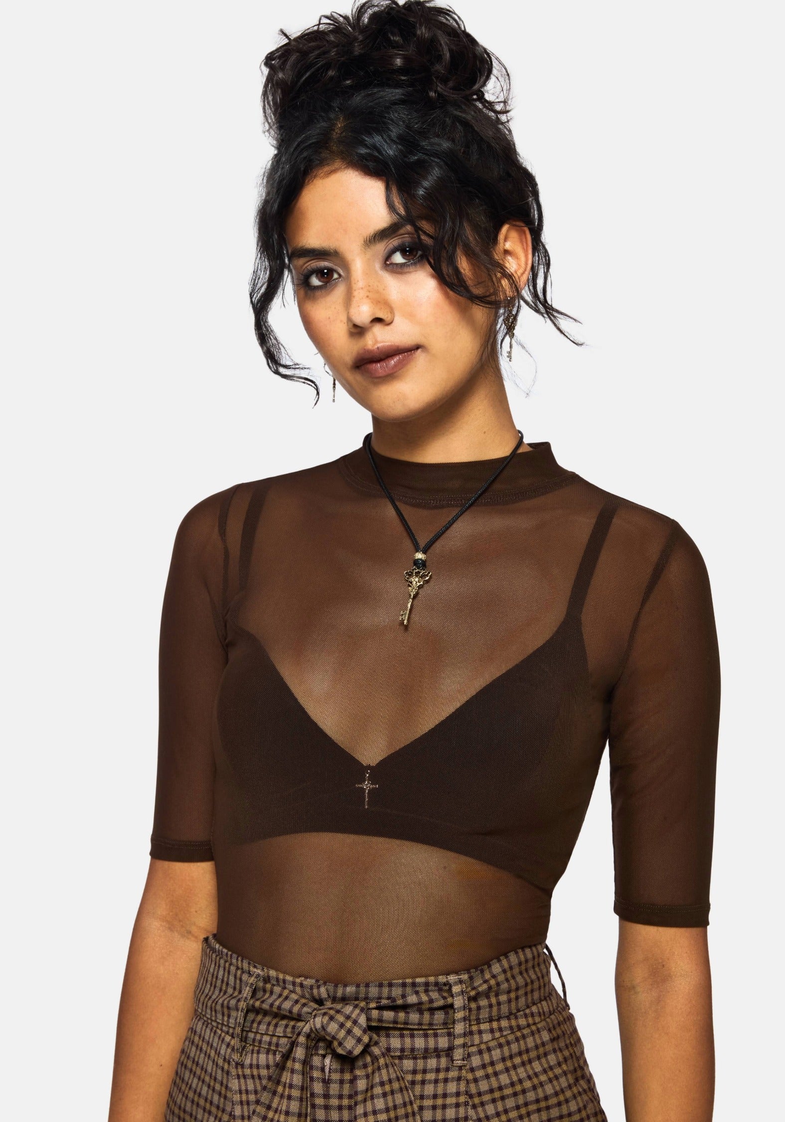 Jinx Mesh Short Sleeve Top - Brown – Disturbia