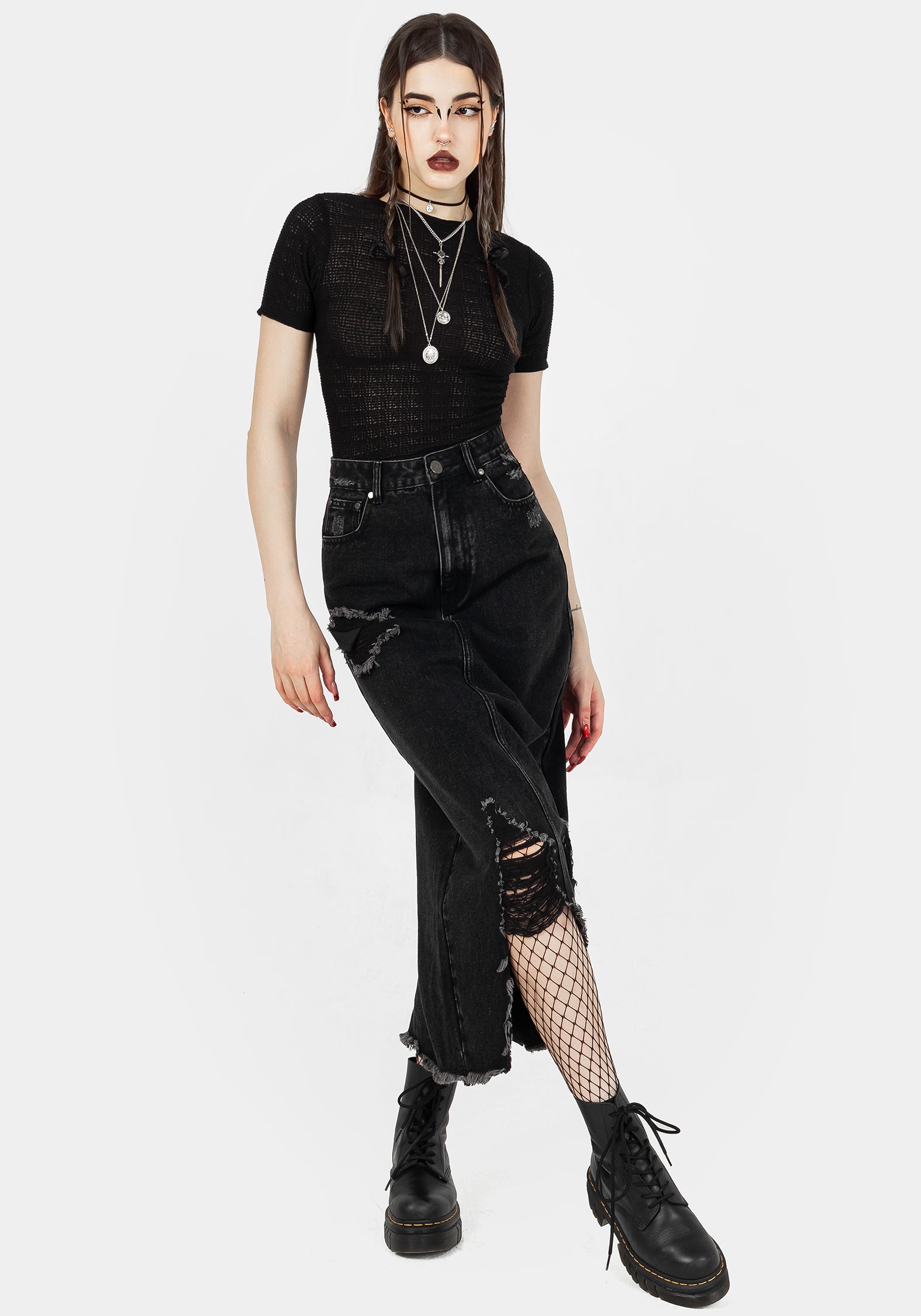 Ursula Distressed Denim Midaxi Skirt | Disturbia - Shop Women's Gothic ...
