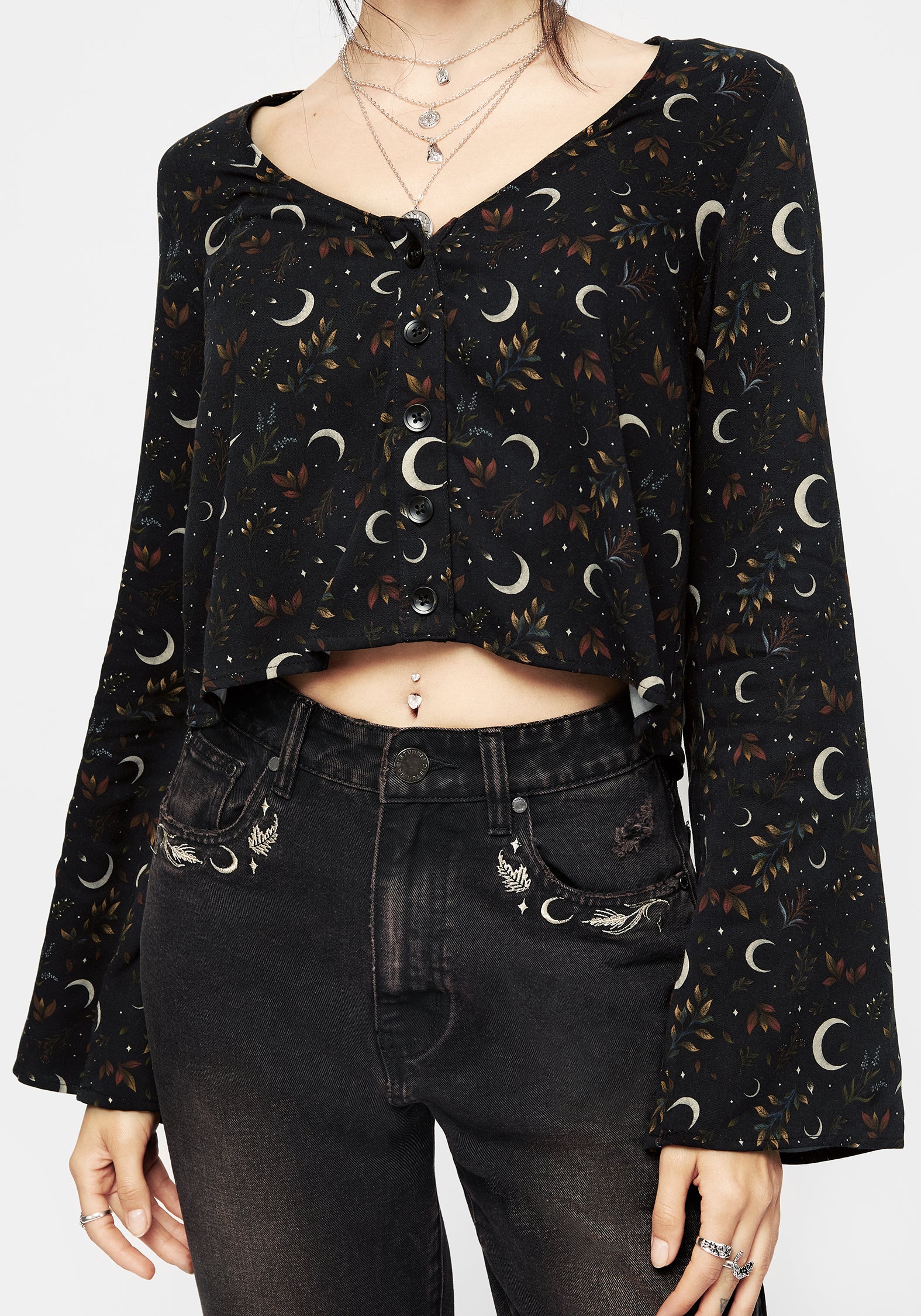 Sickle Moon Flute Sleeve Button Up Top | Disturbia - Shop Women's ...