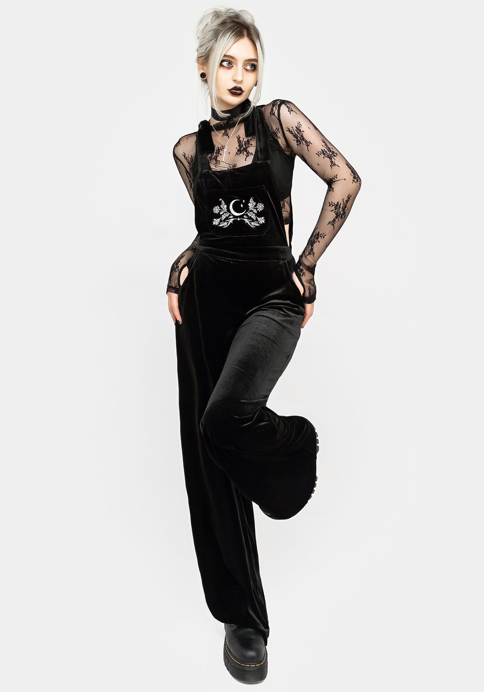 Aradia Embroidered Velour Wide Leg Dungarees | Disturbia - Shop Women's ...