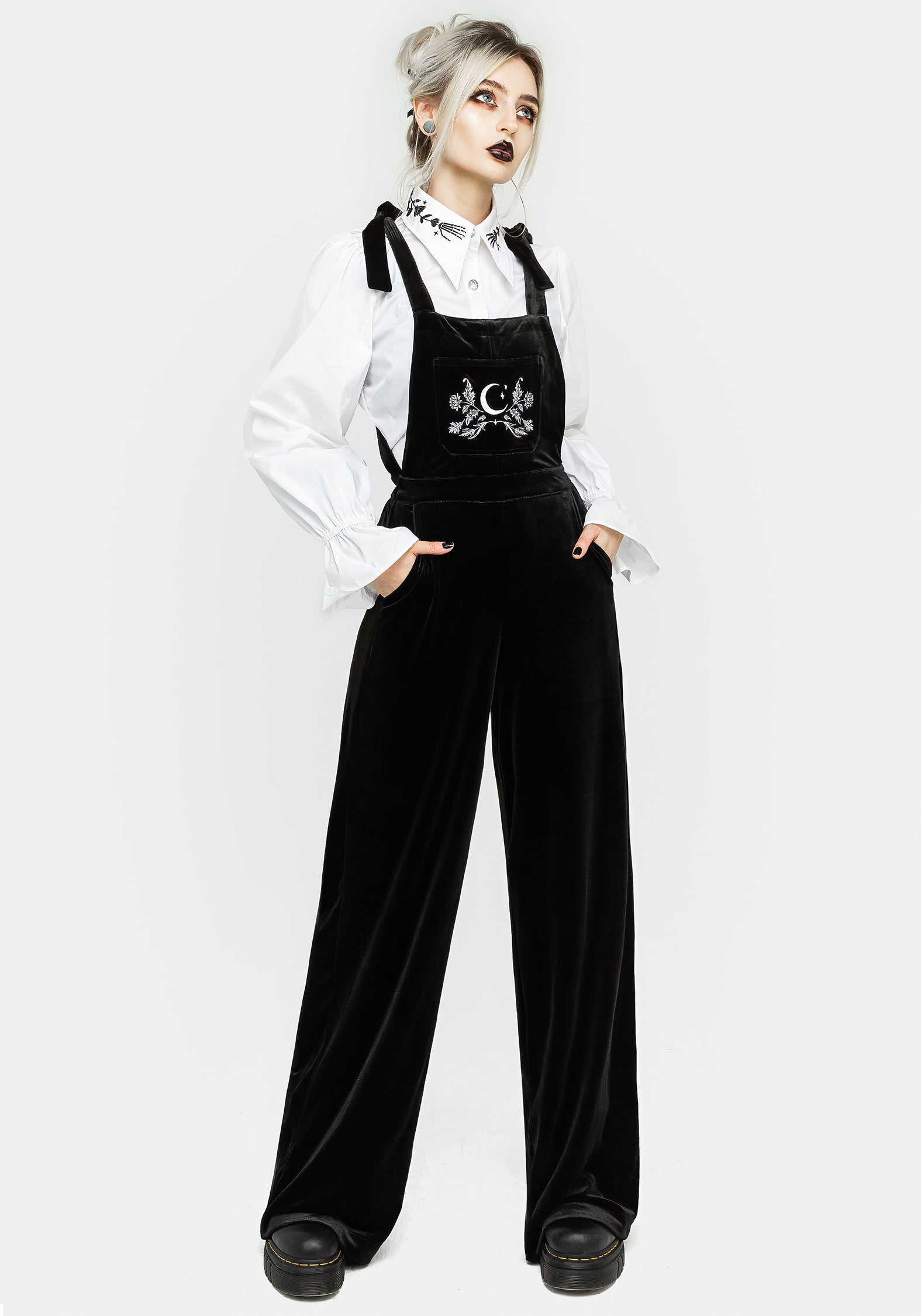 Aradia Embroidered Velour Wide Leg Dungarees | Disturbia - Shop Women's ...