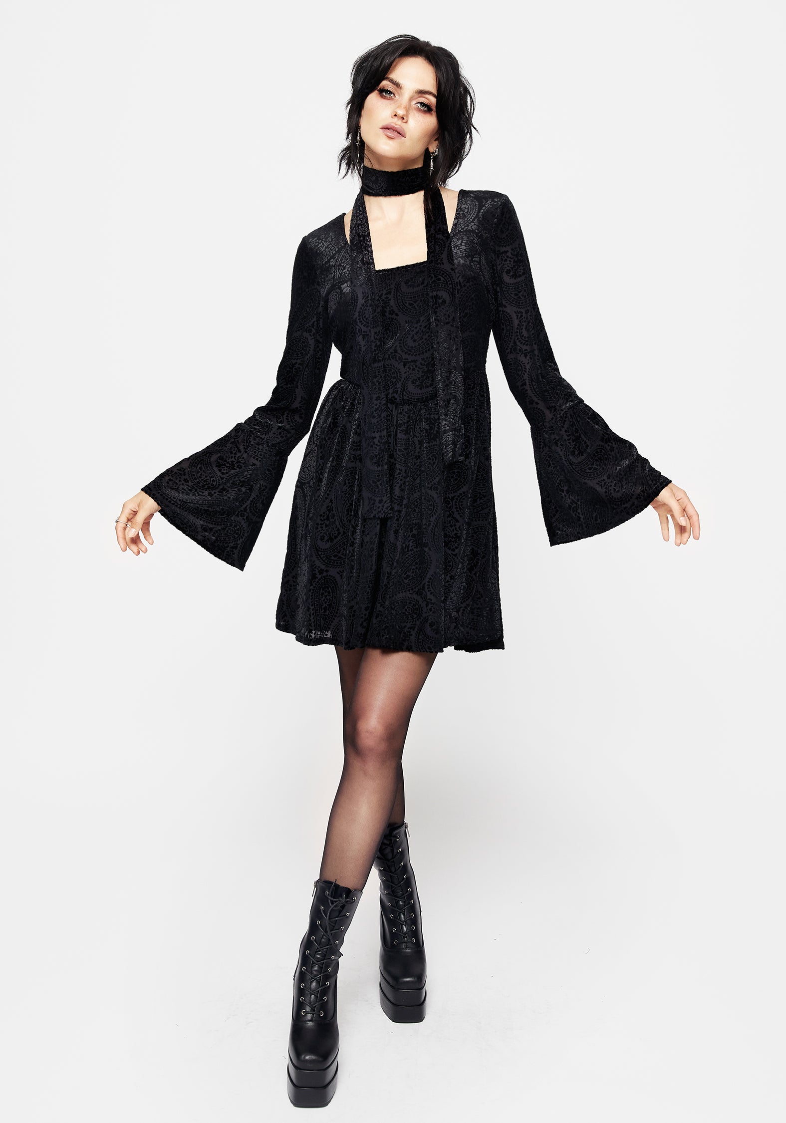 Sempre Velour Devore Corset Mini Dress with Neck Wrap | Disturbia ...