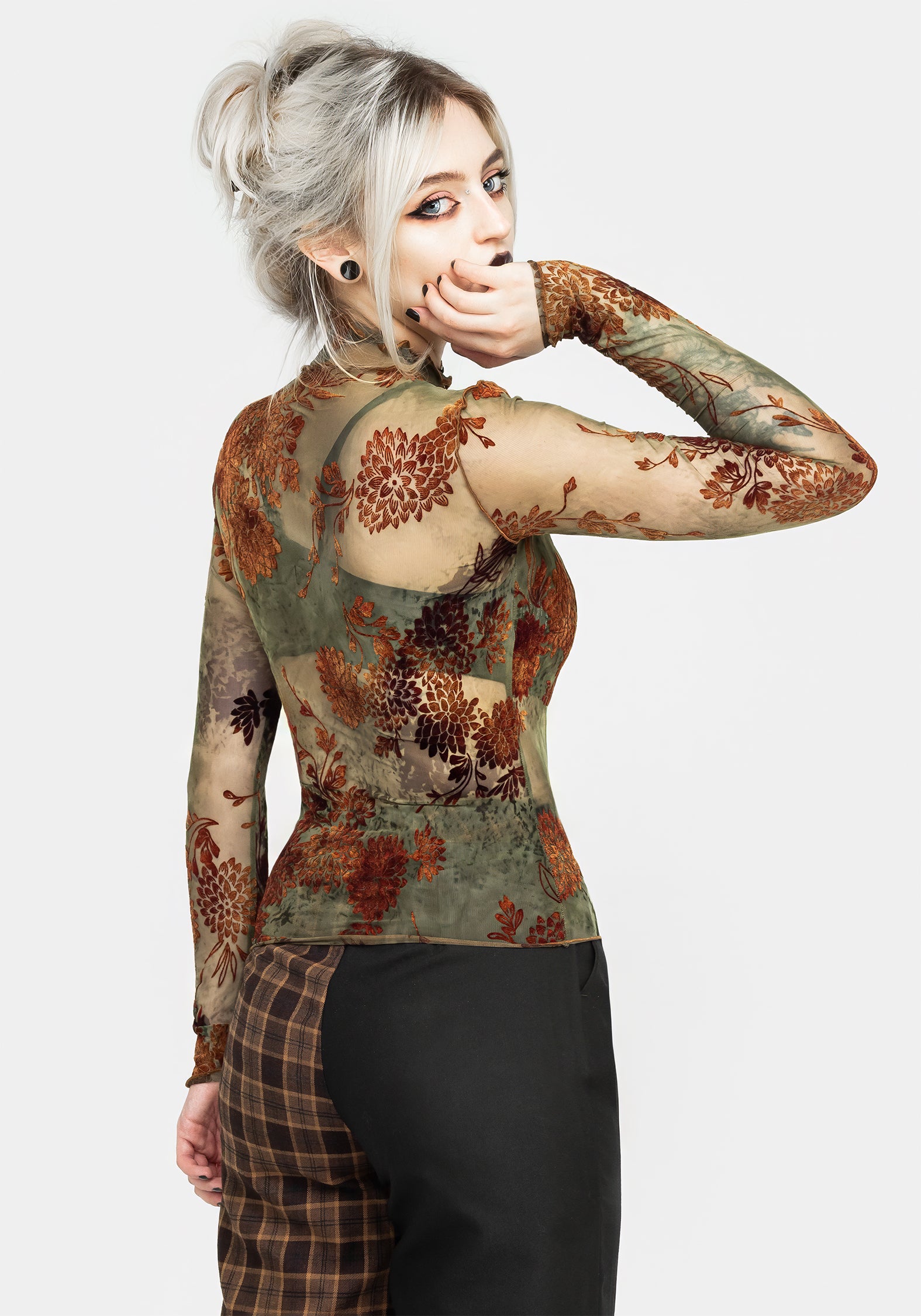 Rosaleigh Flock Velour Mesh Long Sleeve Top | Disturbia - Shop Women's ...