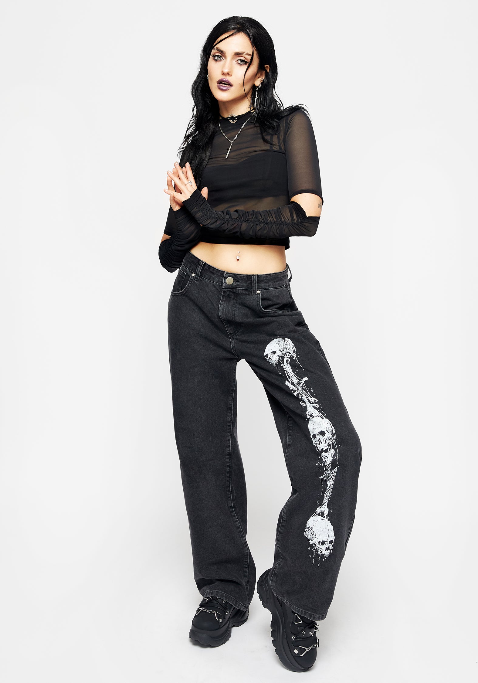 Reaper Wide Leg Washed Jeans | Disturbia - Shop Women's Gothic ...