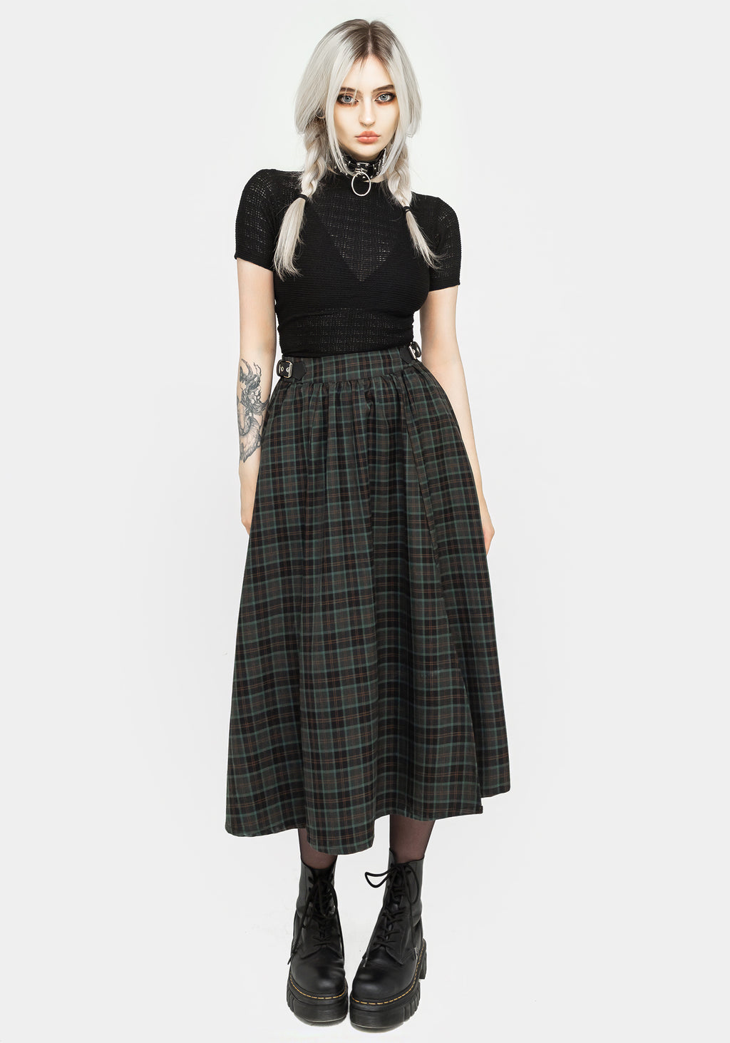 Nightingale Buckled Check Midi Skirt – Disturbia
