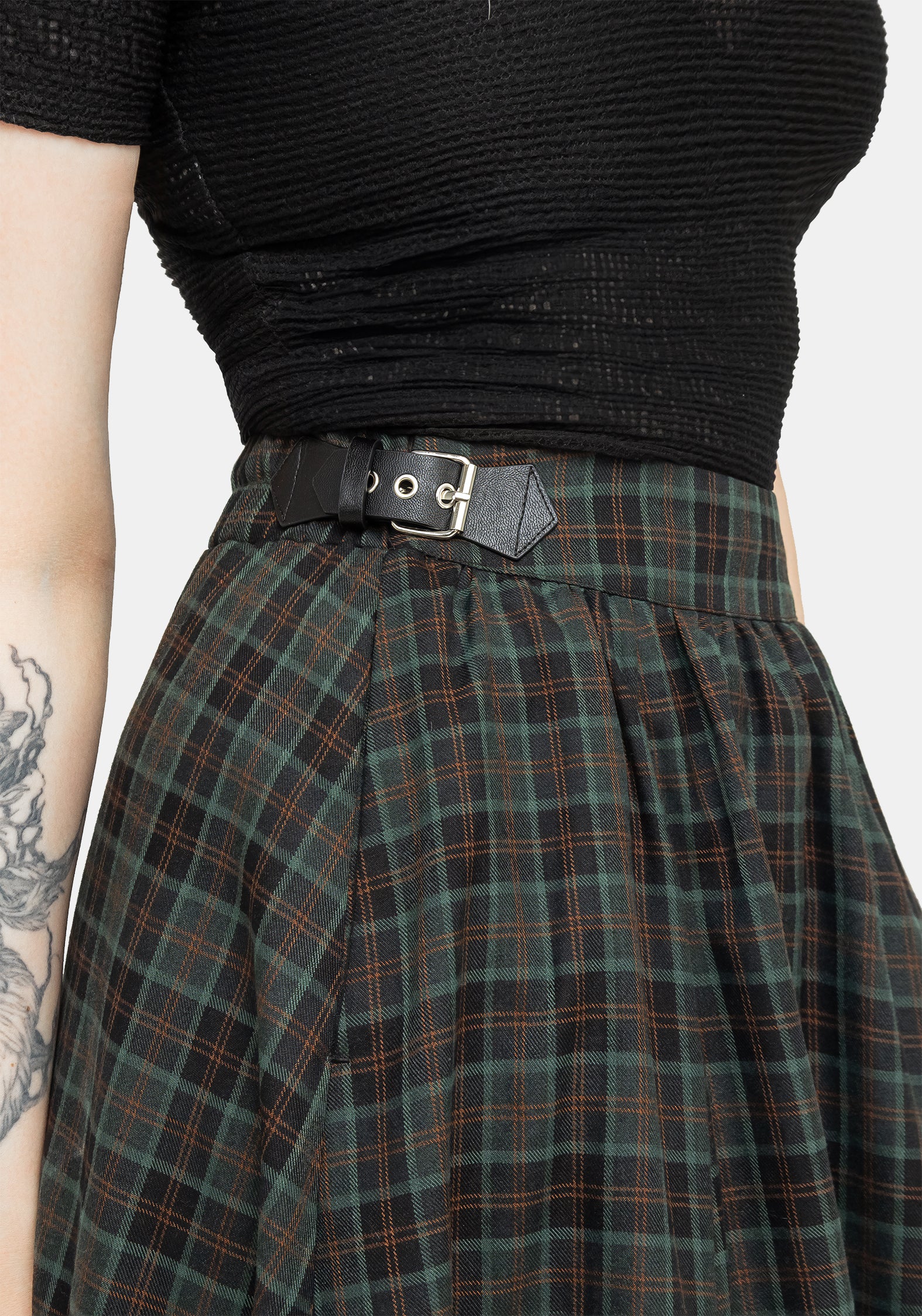 Nightingale Buckled Check Midi Skirt – Disturbia