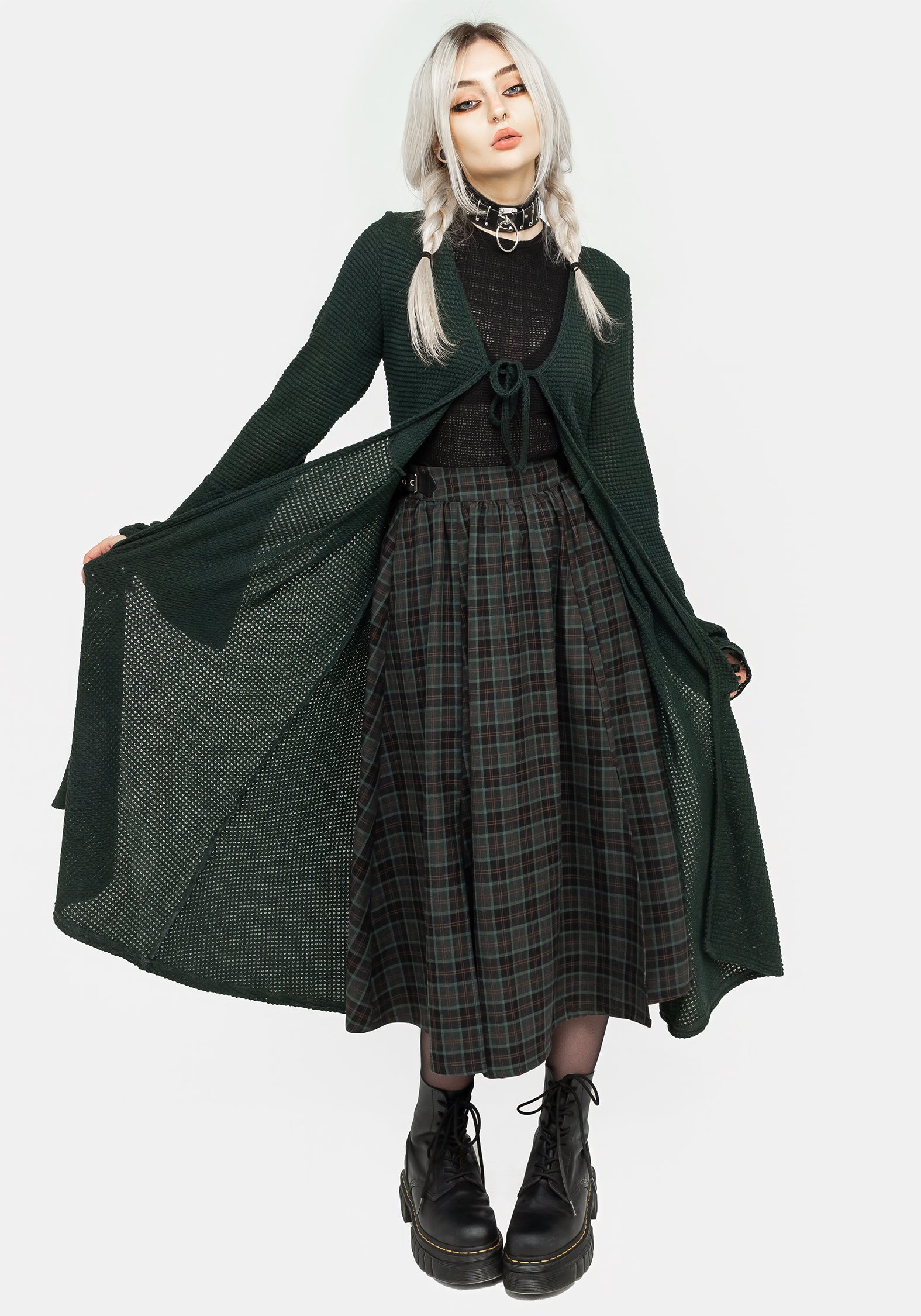 Nightingale Buckled Check Midi Skirt – Disturbia