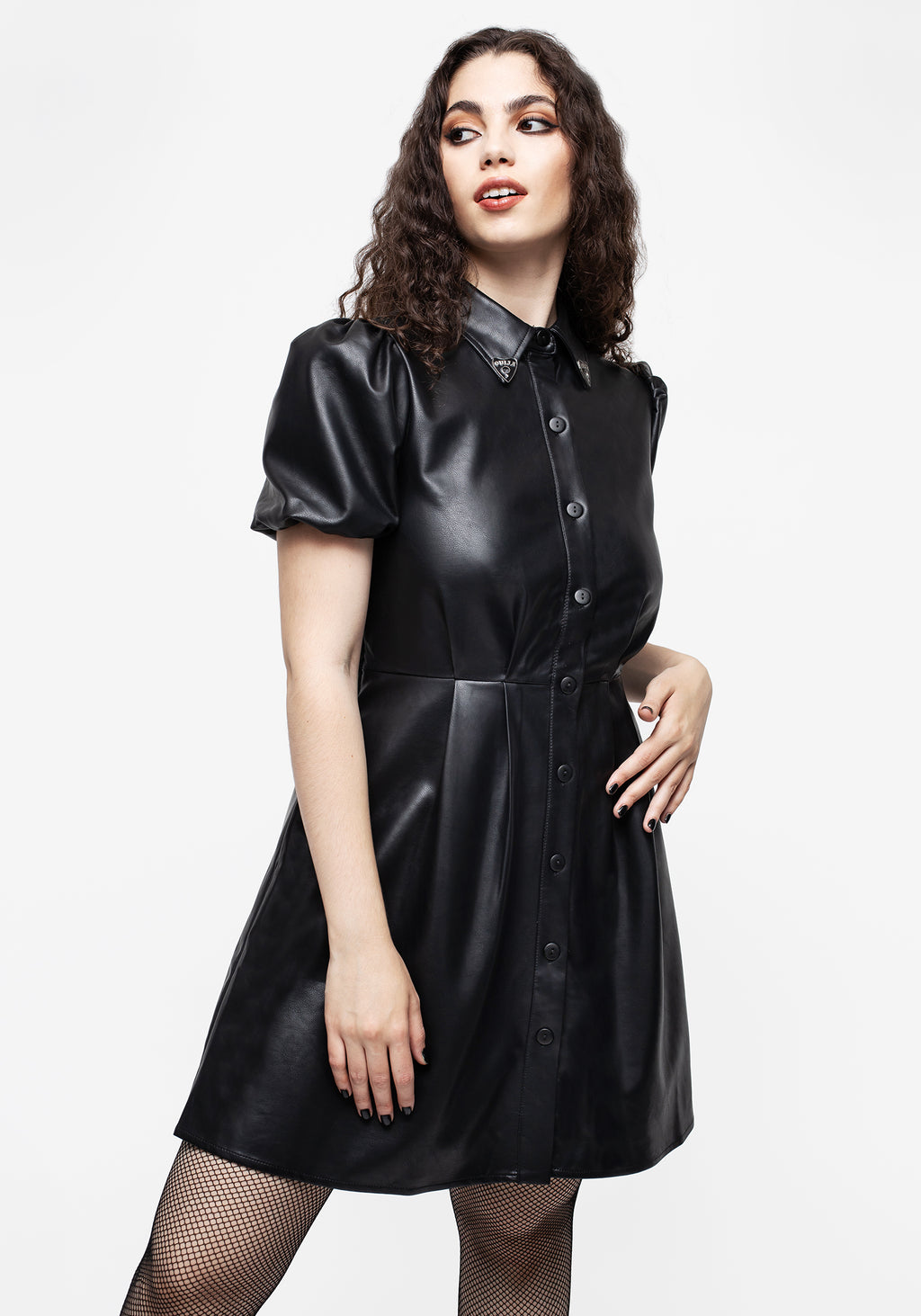 Sharon PU Mini Shirt Dress With Charm | Disturbia - Shop Women's Gothic ...