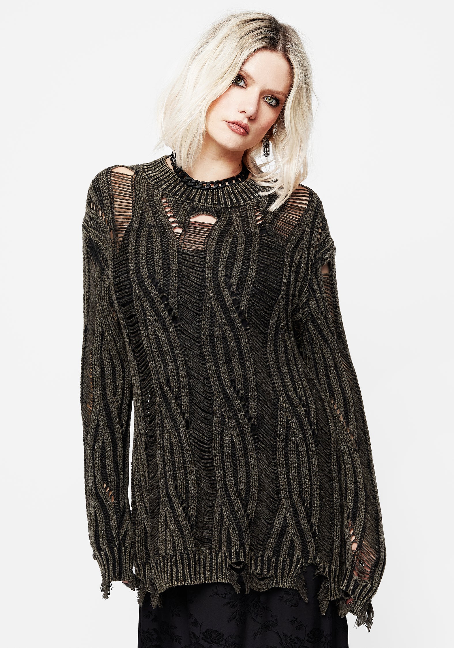 Granite Ladder Stitch Distressed Cable Knit Sweater | Disturbia - Shop ...