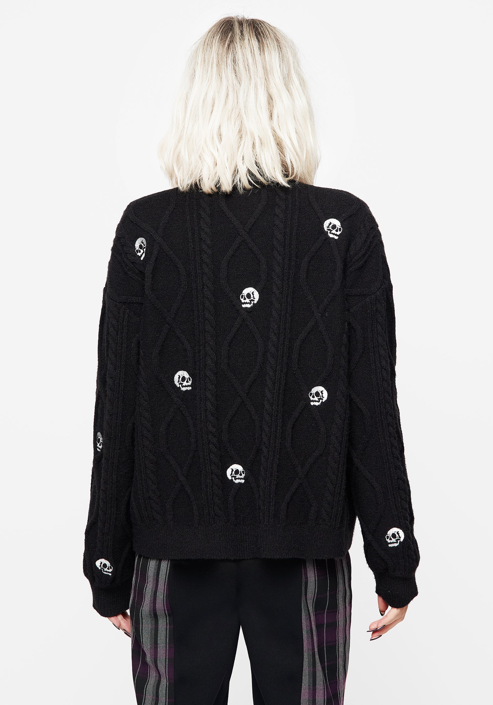 Bones Embroidered Cable Knit Cardigan | Disturbia - Shop Women's Gothic ...