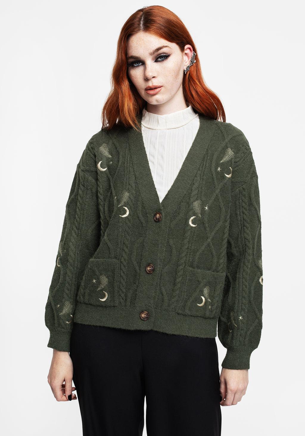 Dianne Embroidered Cable Knit Cardigan – Disturbia
