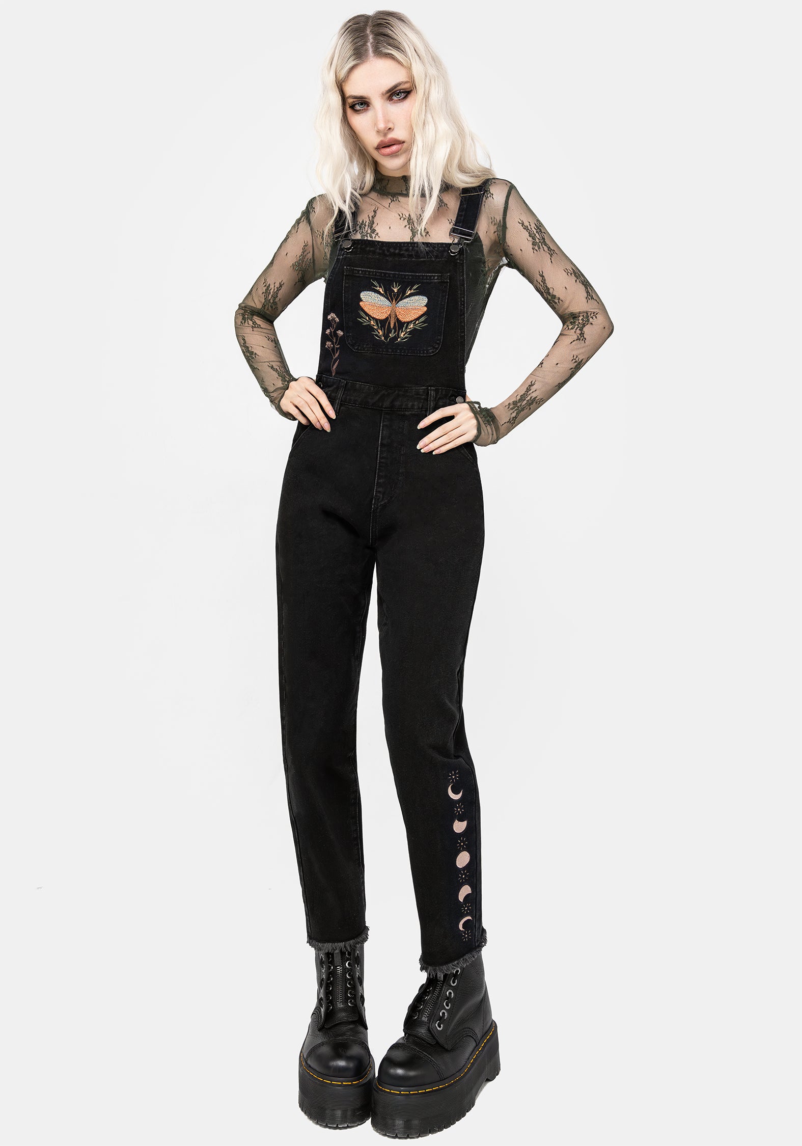 Griffinfly Embroidered Distressed Denim Dungarees | Disturbia - Shop ...