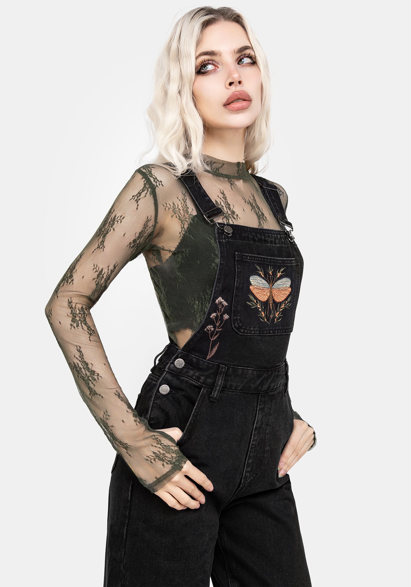 Griffinfly Embroidered Distressed Denim Dungarees | Disturbia - Shop ...