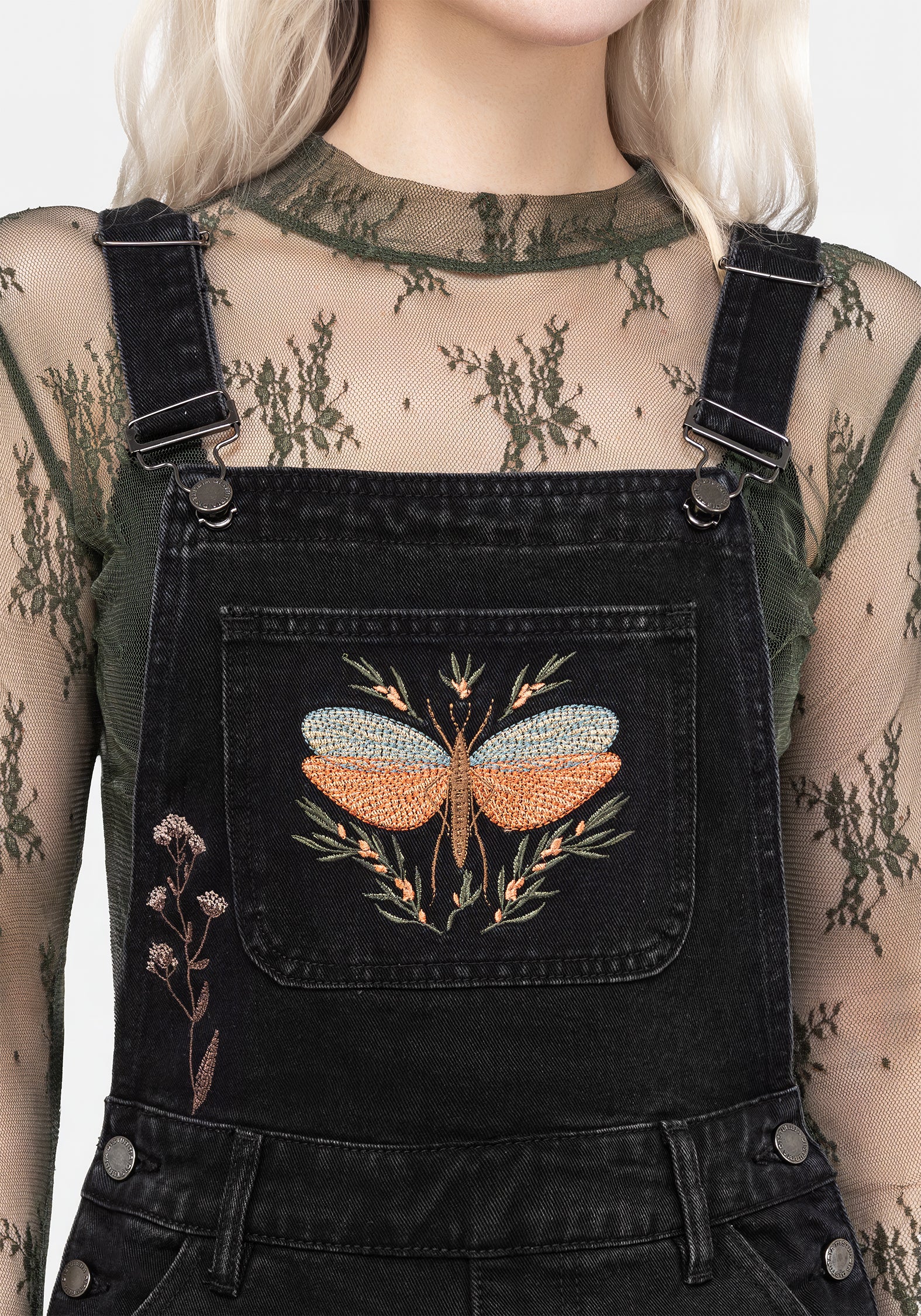 Griffinfly Embroidered Distressed Denim Dungarees | Disturbia - Shop ...