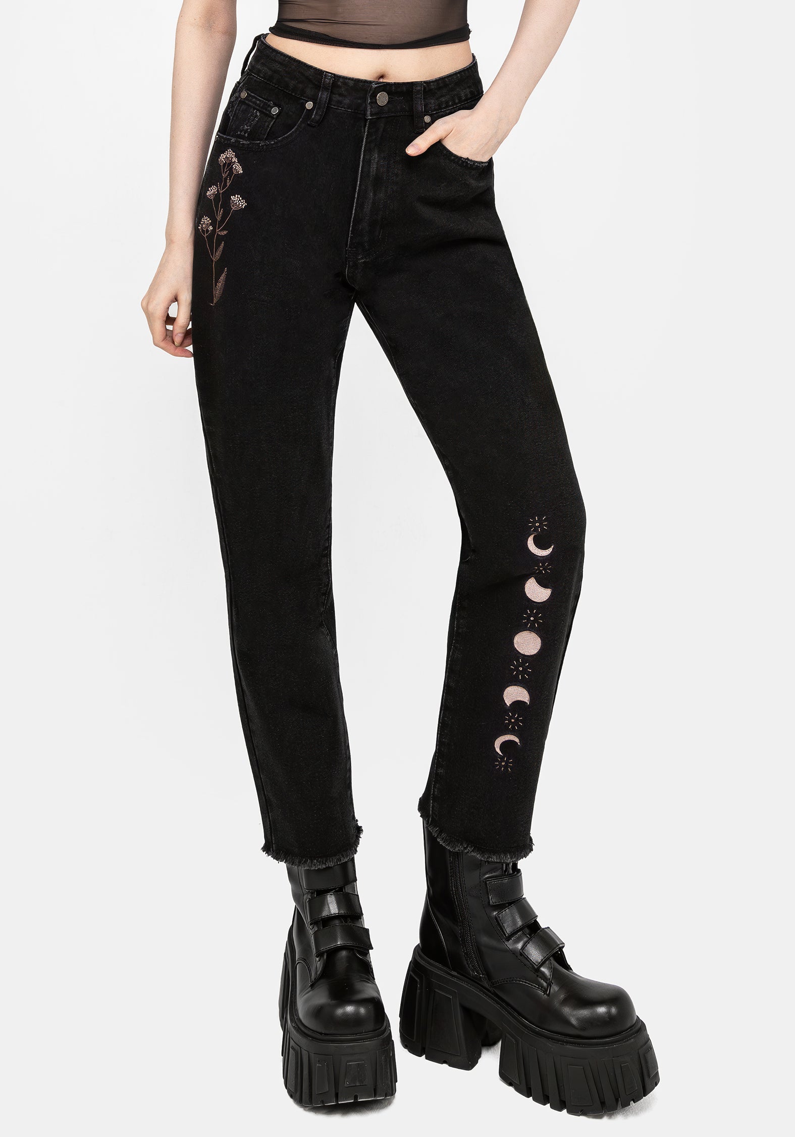 Griffinfly Embroidered Distressed Denim Mom Jeans | Disturbia - Shop ...