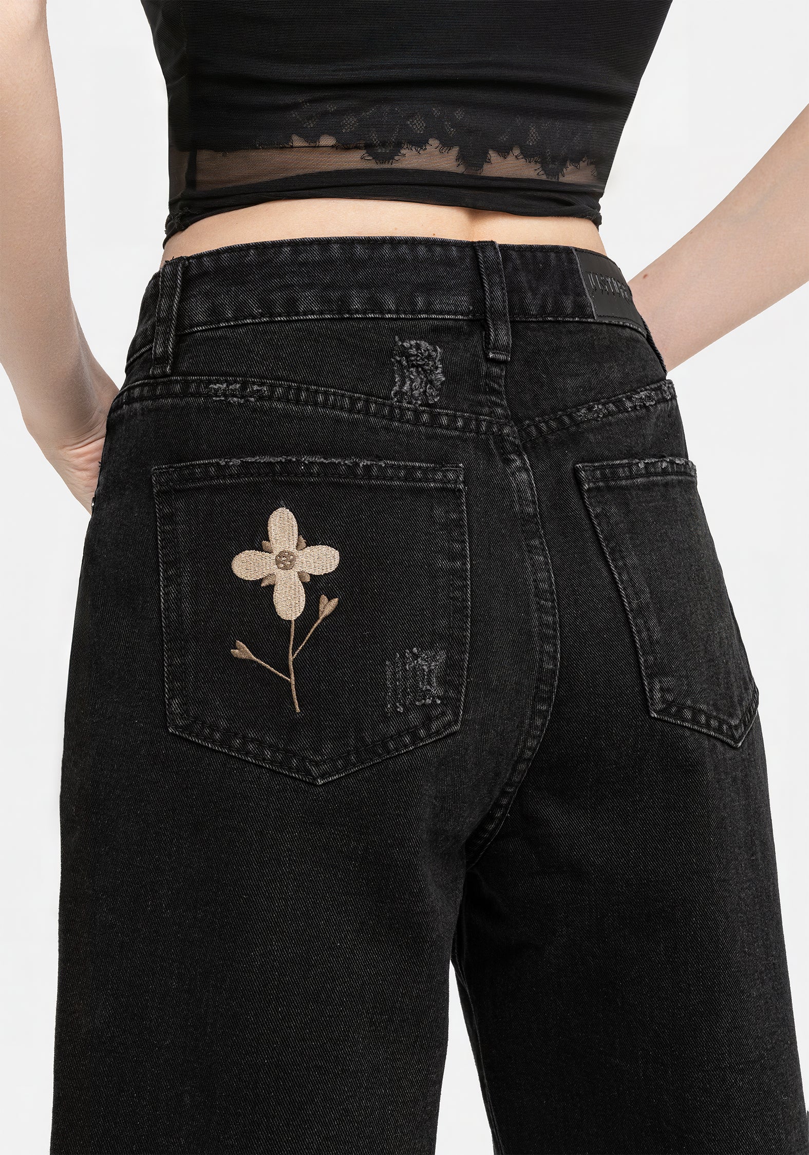 Griffinfly Embroidered Distressed Denim Mom Jeans | Disturbia - Shop ...
