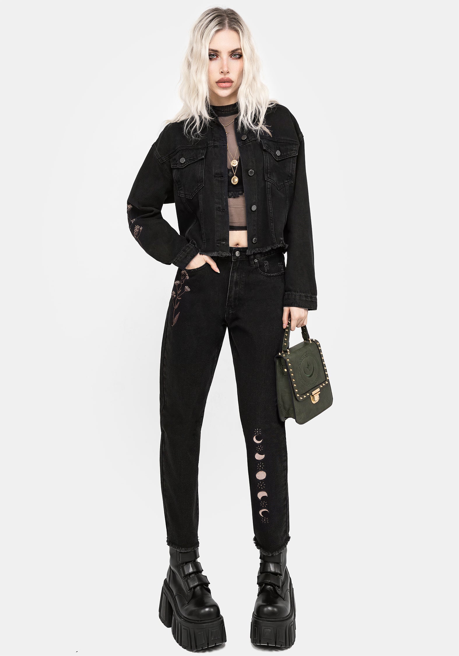 Griffinfly Embroidered Distressed Denim Mom Jeans | Disturbia - Shop ...