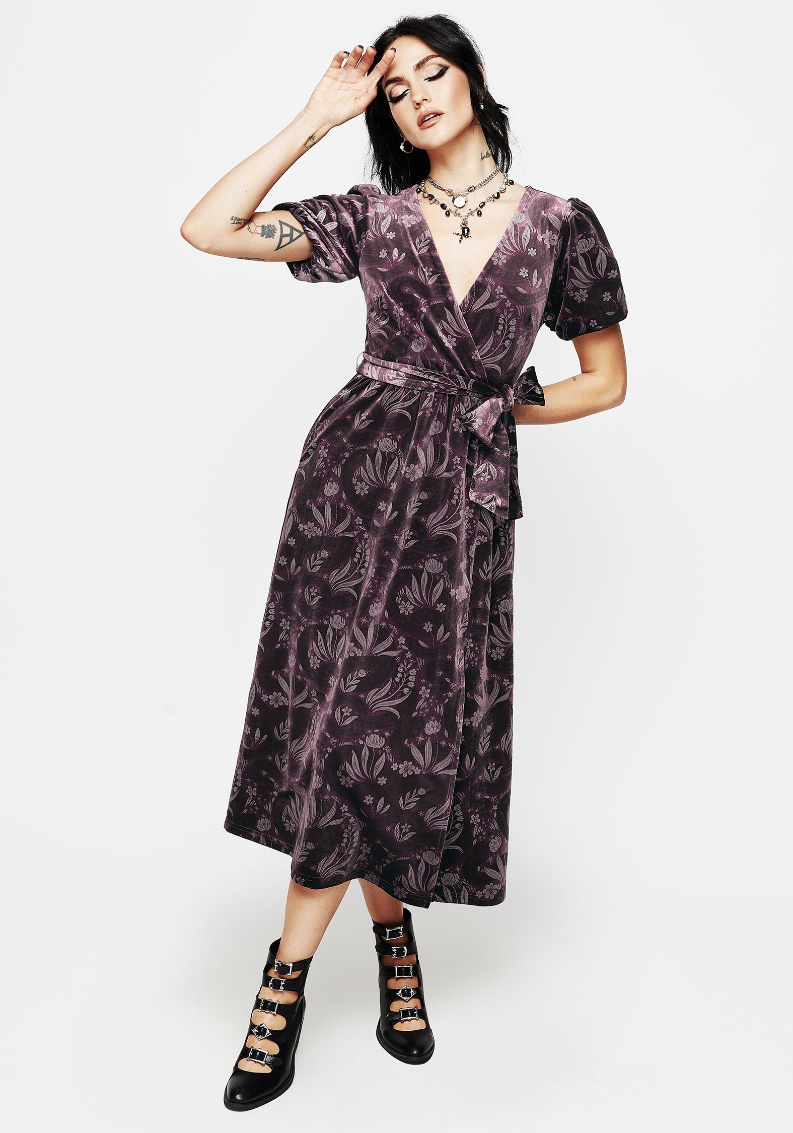 Deception Snake Foil Print Velour Midi Wrap Dress | Disturbia - Shop ...