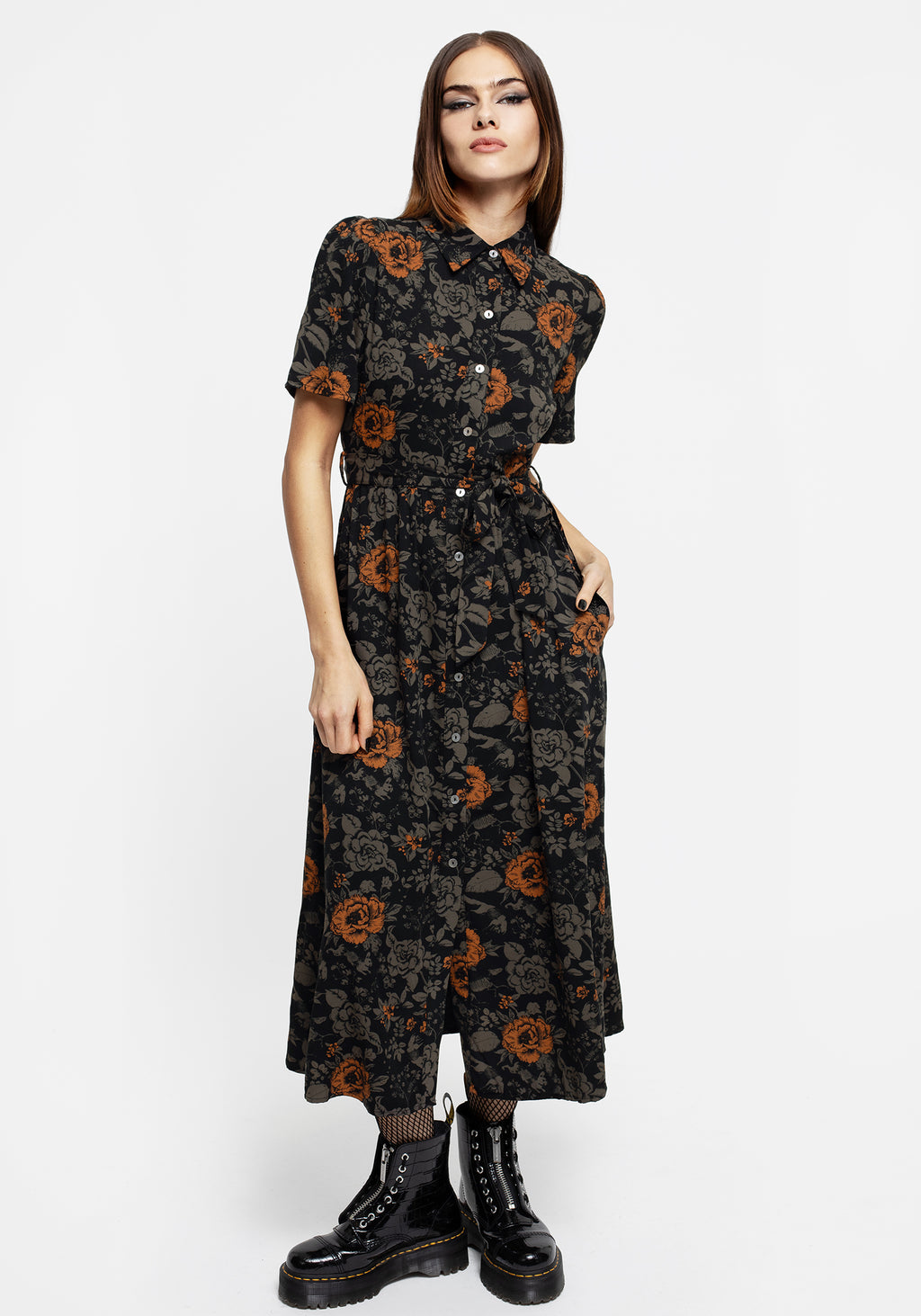 Mortify Floral Print Midi Shirt Dress | Disturbia - Shop Women's Gothic ...