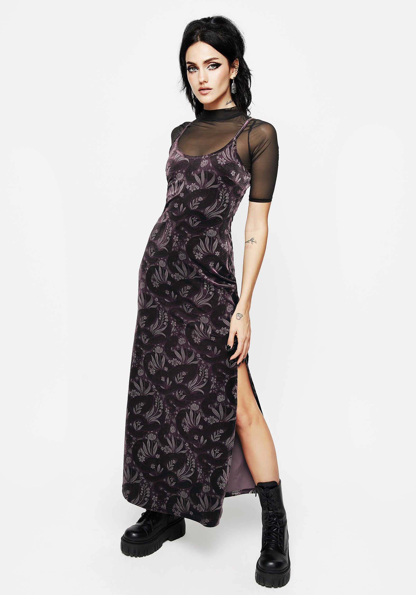 Deception Snake Foil Print Velour Maxi Slip Gown | Disturbia - Shop ...