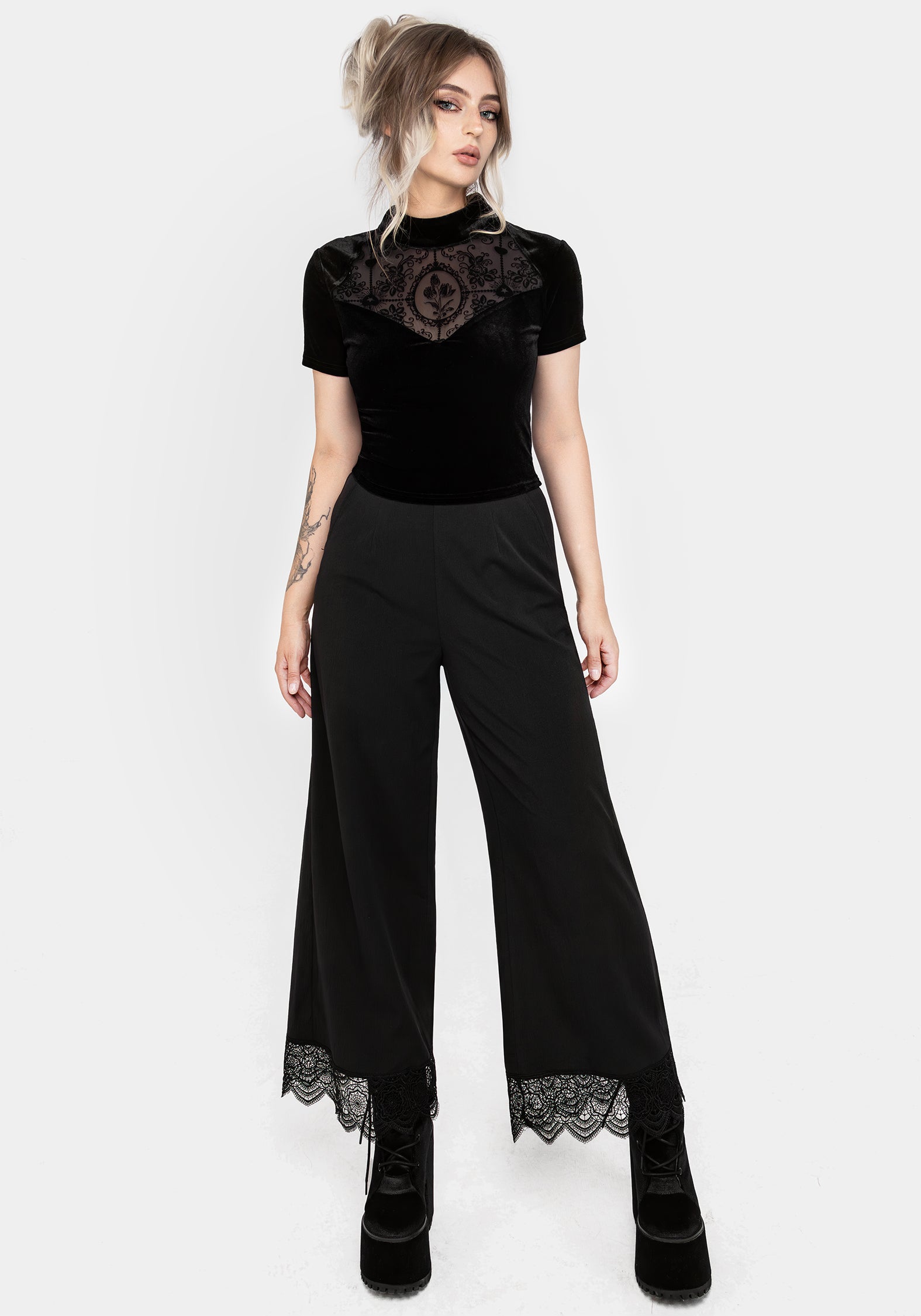 Cameo Floral Flocked Mesh Velour High Neck Top | Disturbia - Shop Women ...