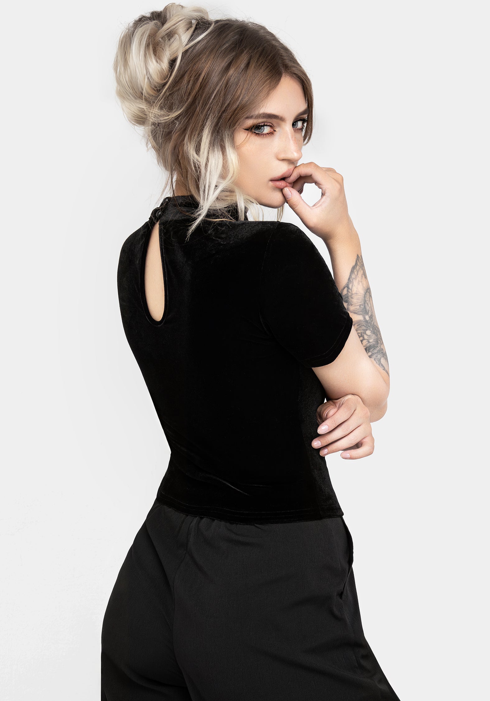 Cameo Floral Flocked Mesh Velour High Neck Top | Disturbia - Shop Women ...