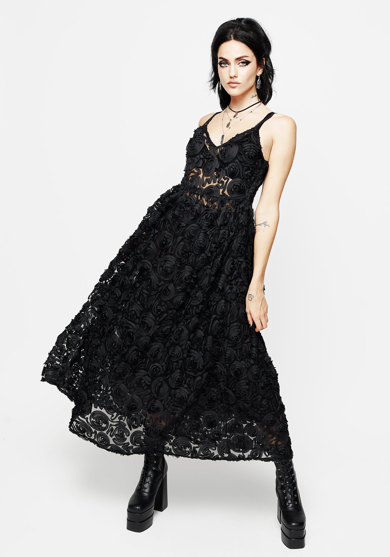 Rosehip Textured Mesh Midi Dress | Disturbia - Shop Women's Gothic ...