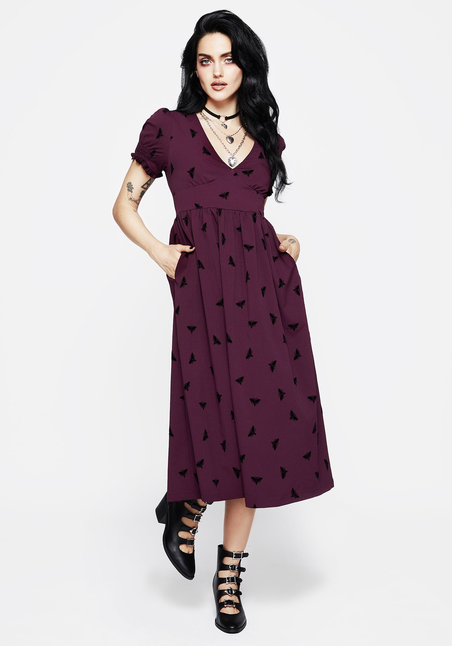 Styx Moth Flocked Velour Print Midi Dress | Disturbia - Shop Women's ...