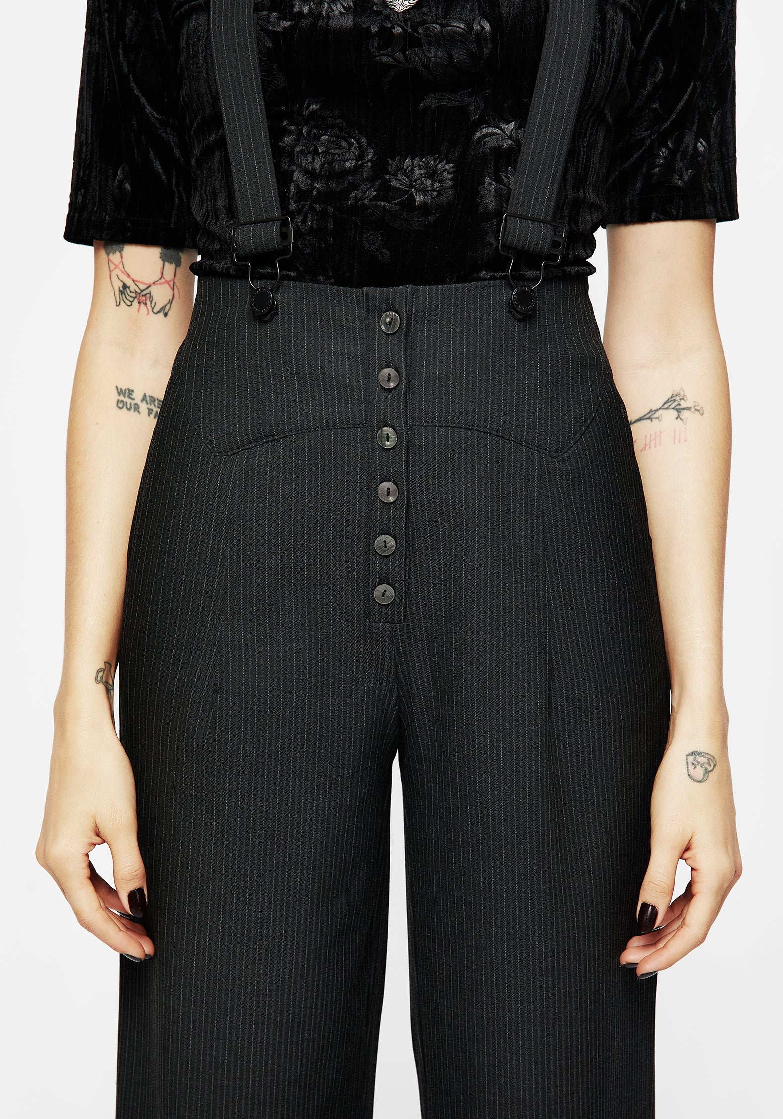 Tilda High Waist Wide Leg Pinstripe Suspender Trousers | Disturbia ...