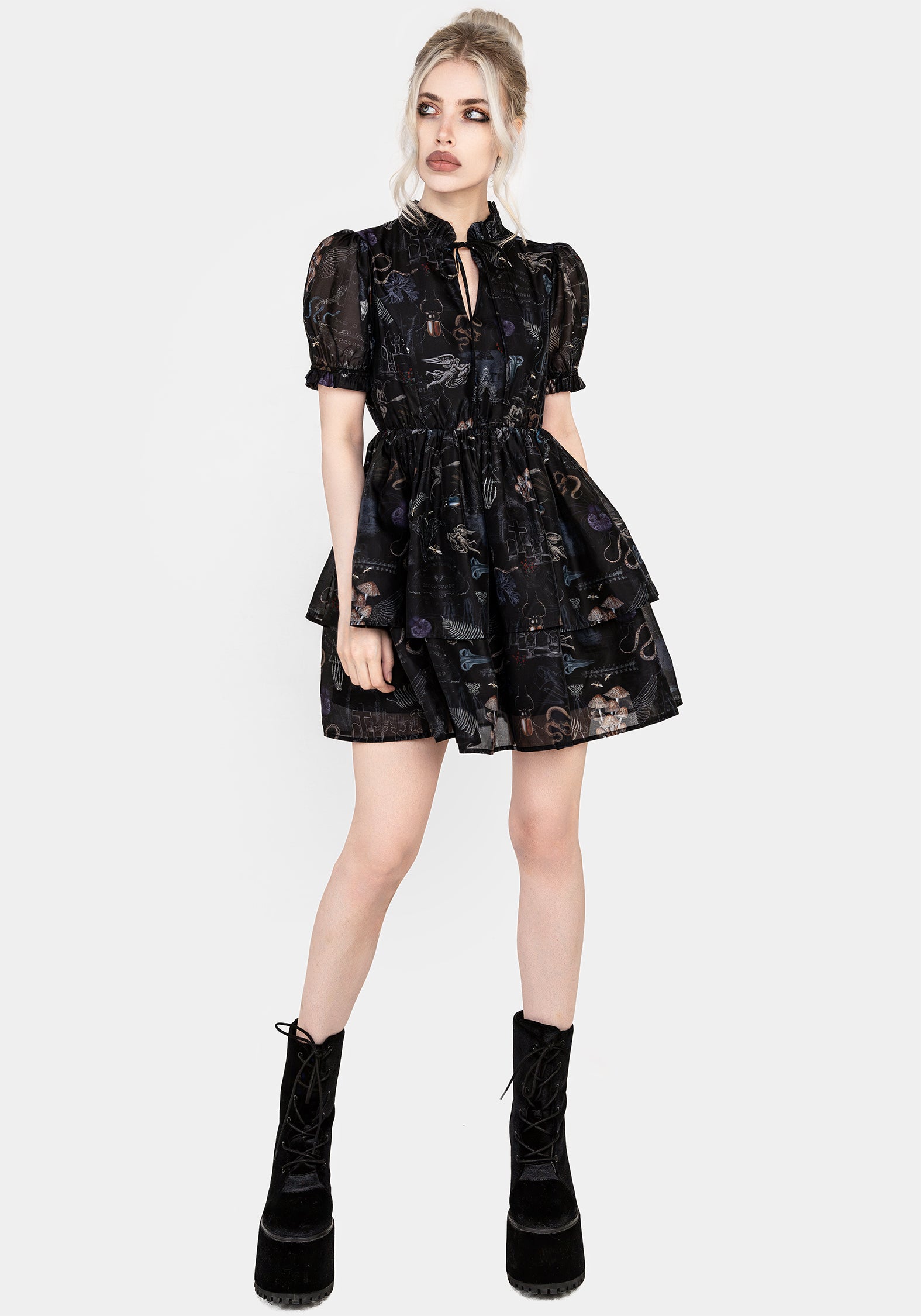 Maudeline Victoriana Print Layered Organza Mini Dress | Disturbia ...