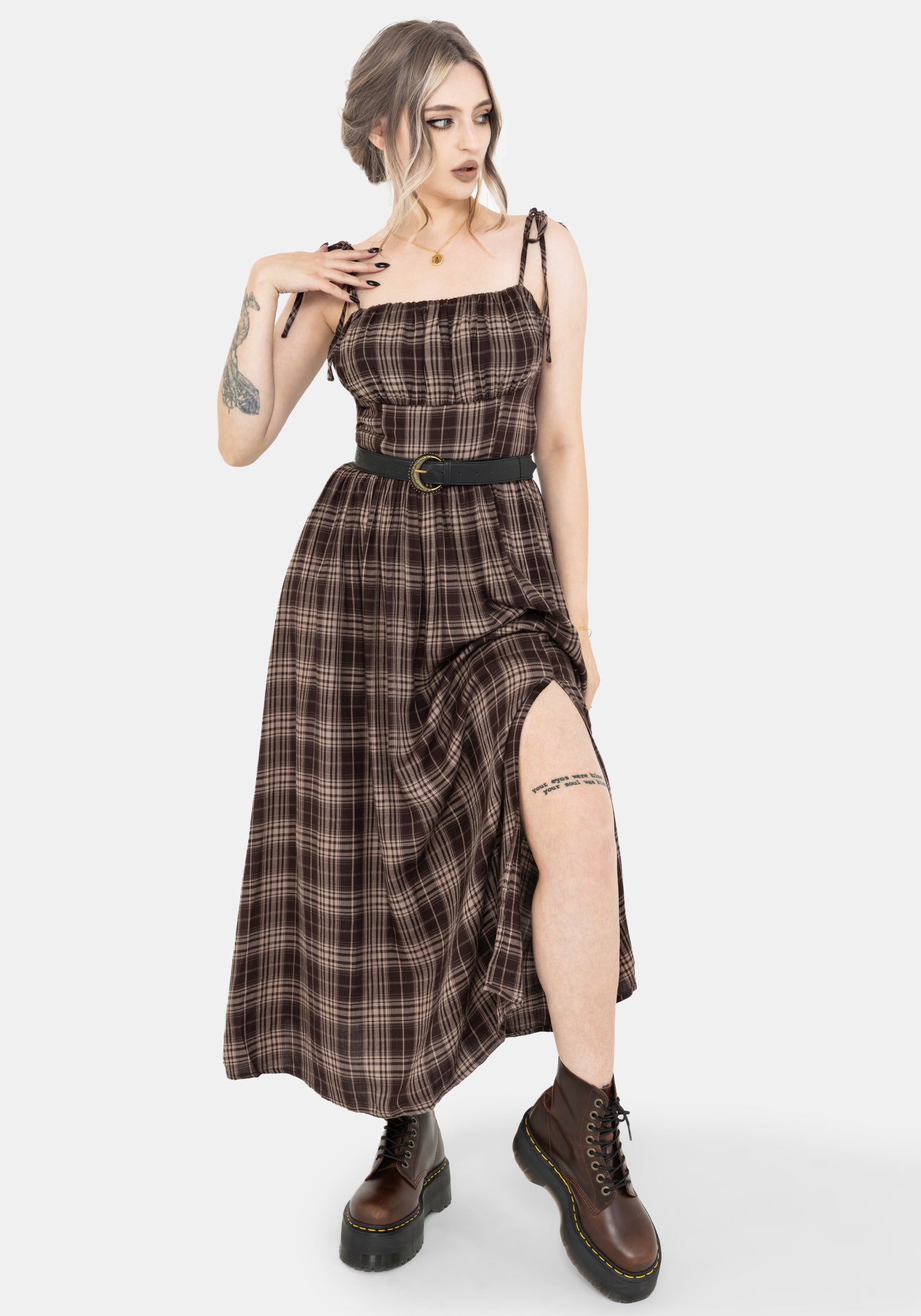 Adra Check Cami Tie Strap Midi Dress | Disturbia - Shop Women's Gothic ...