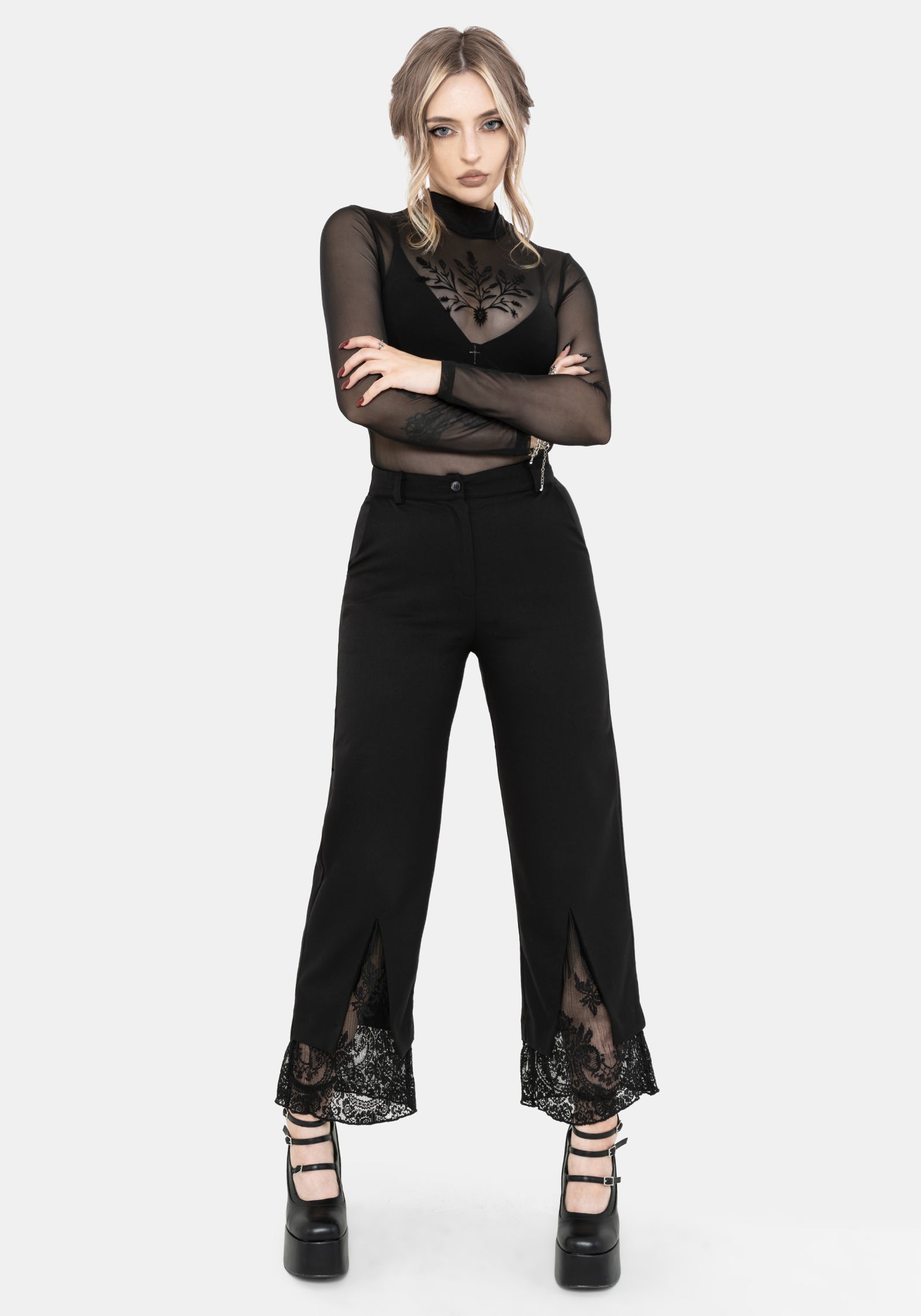 Orchid Lace Insert Pleated Hem Straight Leg Trouser – Disturbia