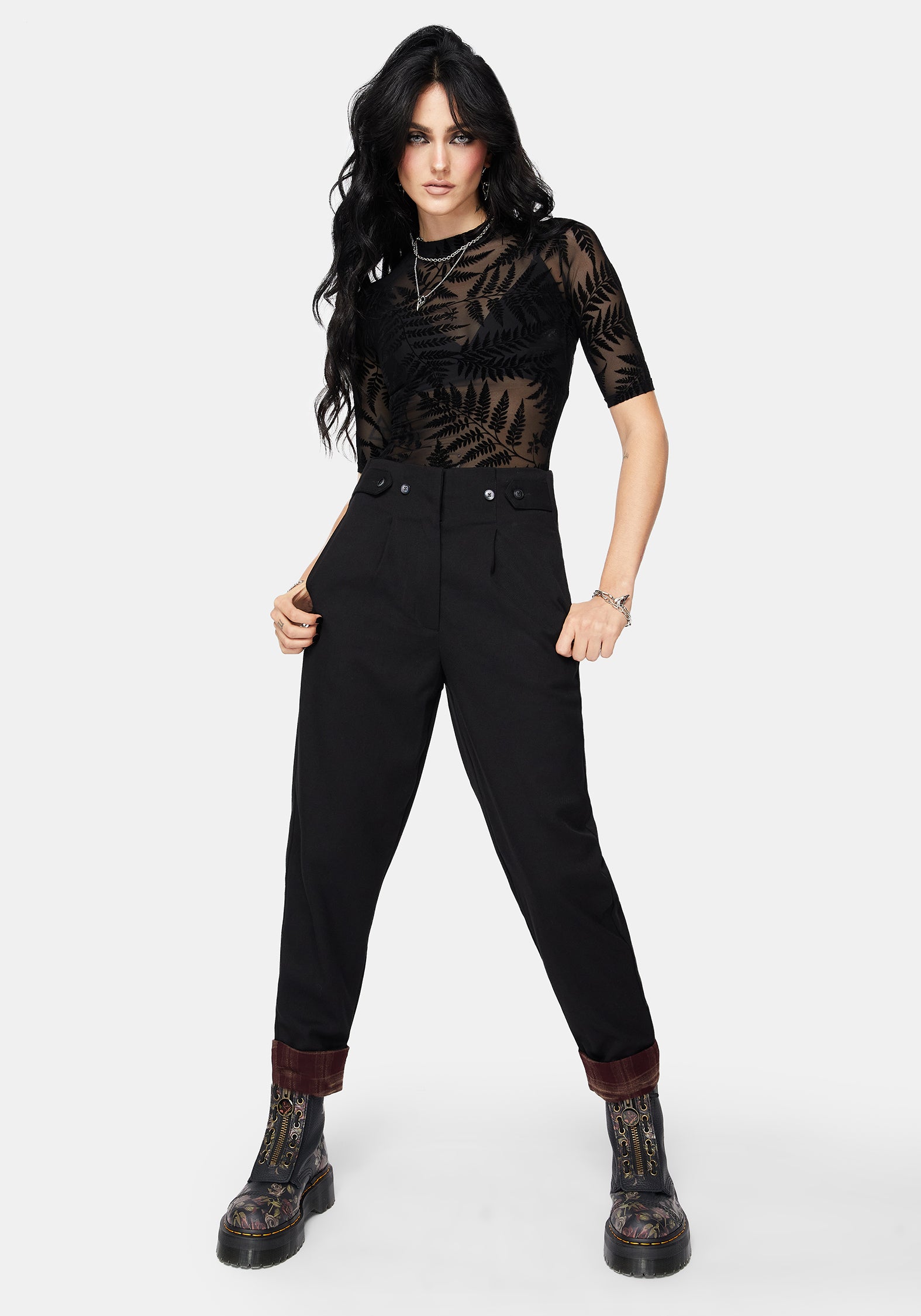 Loura Tapered Leg Check Turn Up Trouser – Disturbia