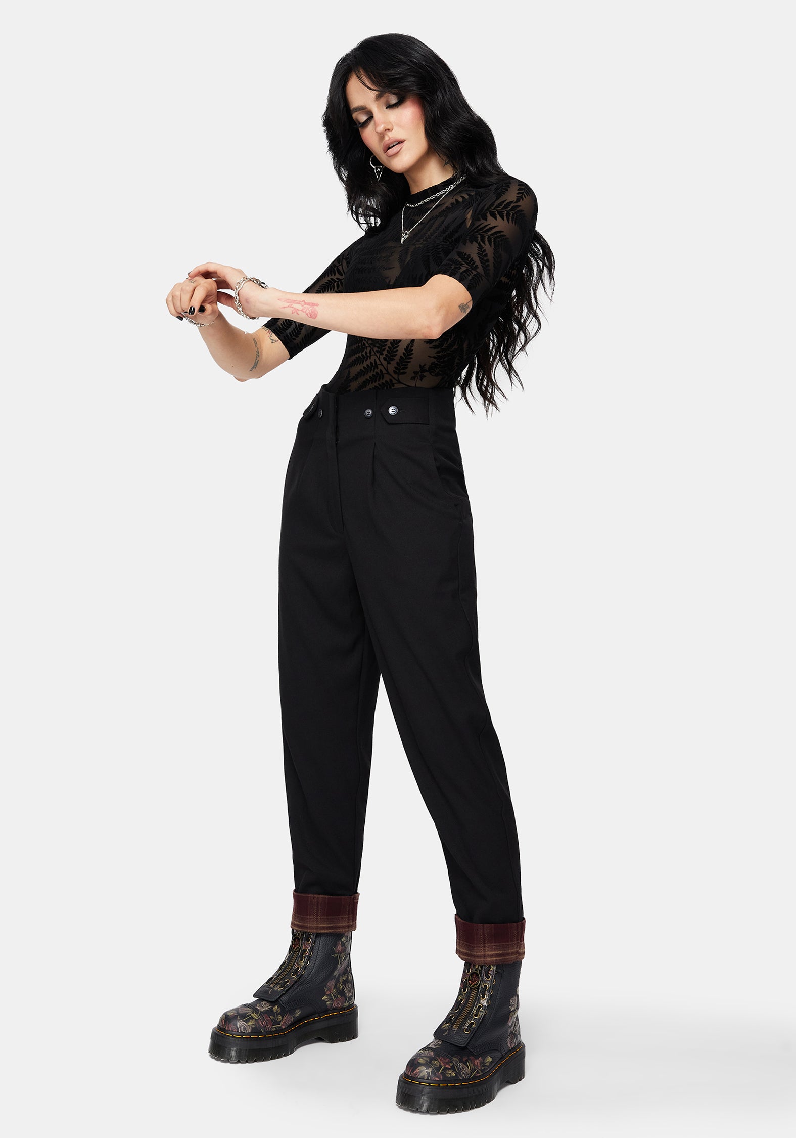 Loura Tapered Leg Check Turn Up Trouser – Disturbia