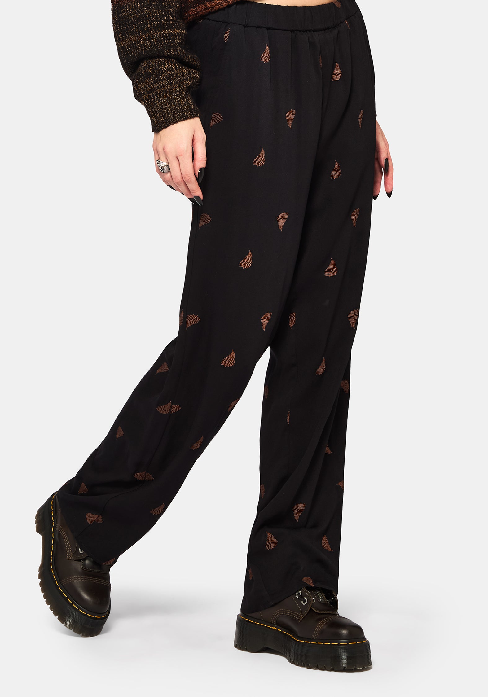 Ruin Fern Brown Embroidery Wide Leg Trouser – Disturbia