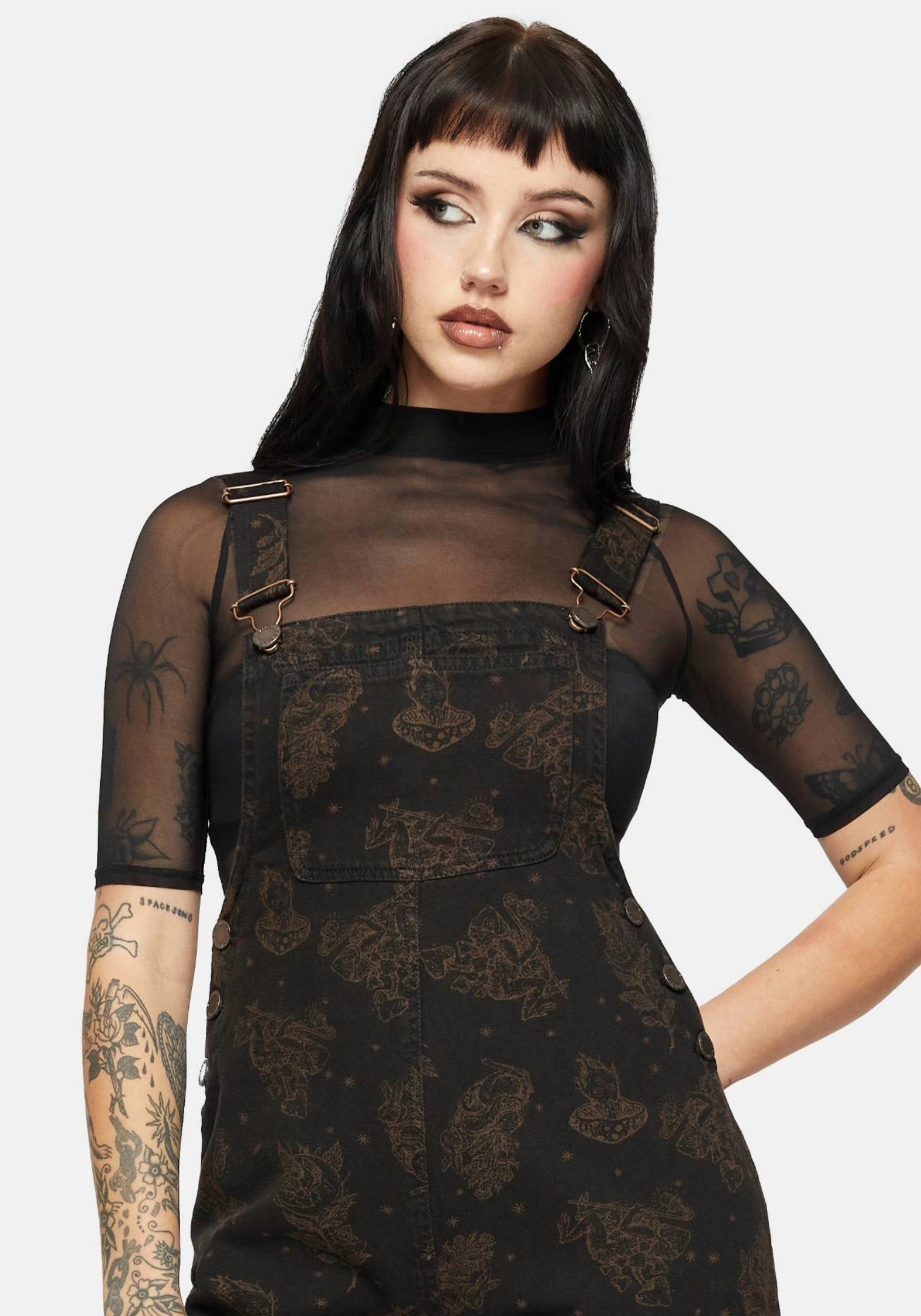 Hexborn Baba Yaga Printed Denim Dungarees – Disturbia