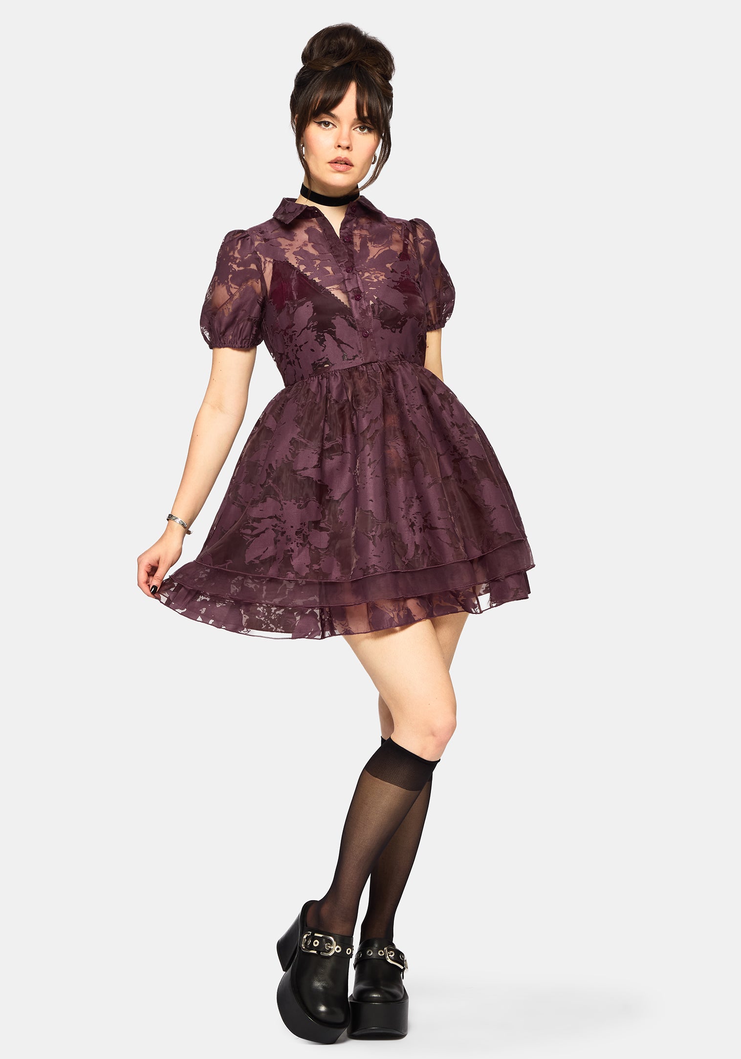 Spectre Layered Mini Shirt Dress - Burgundy – Disturbia