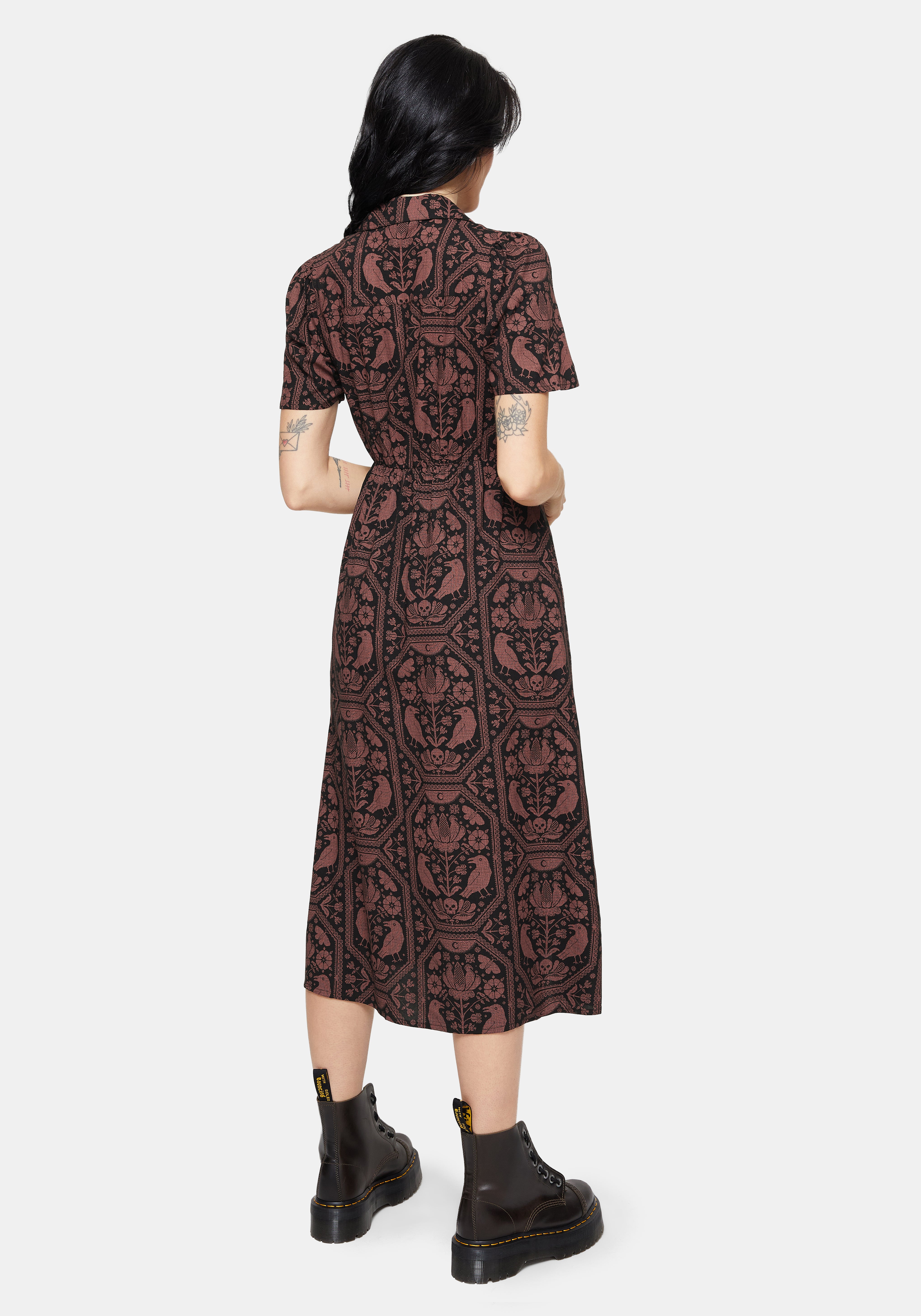 Annabel Inverted Raven Print Midi Shirt Dress – Disturbia
