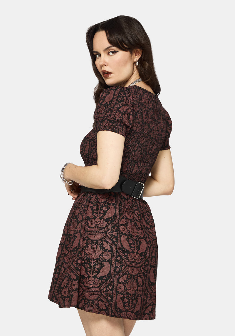 Annabel Inverted Raven Print Shirred Mini Dress – Disturbia