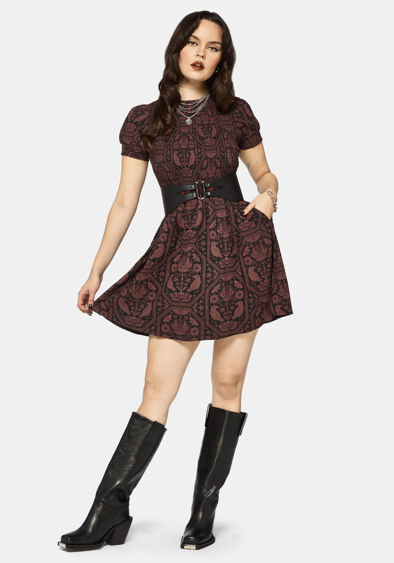 Annabel Inverted Raven Print Shirred Mini Dress – Disturbia