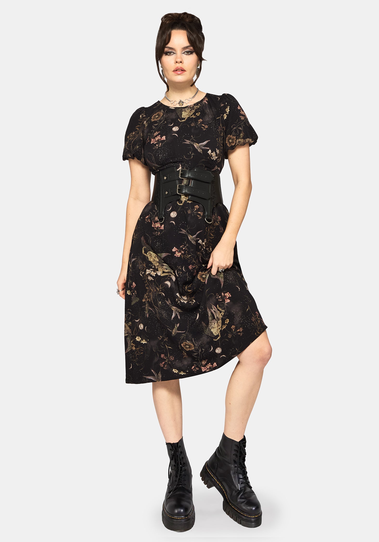 Harpyiai Print Puff Sleeve Midi Dress – Disturbia