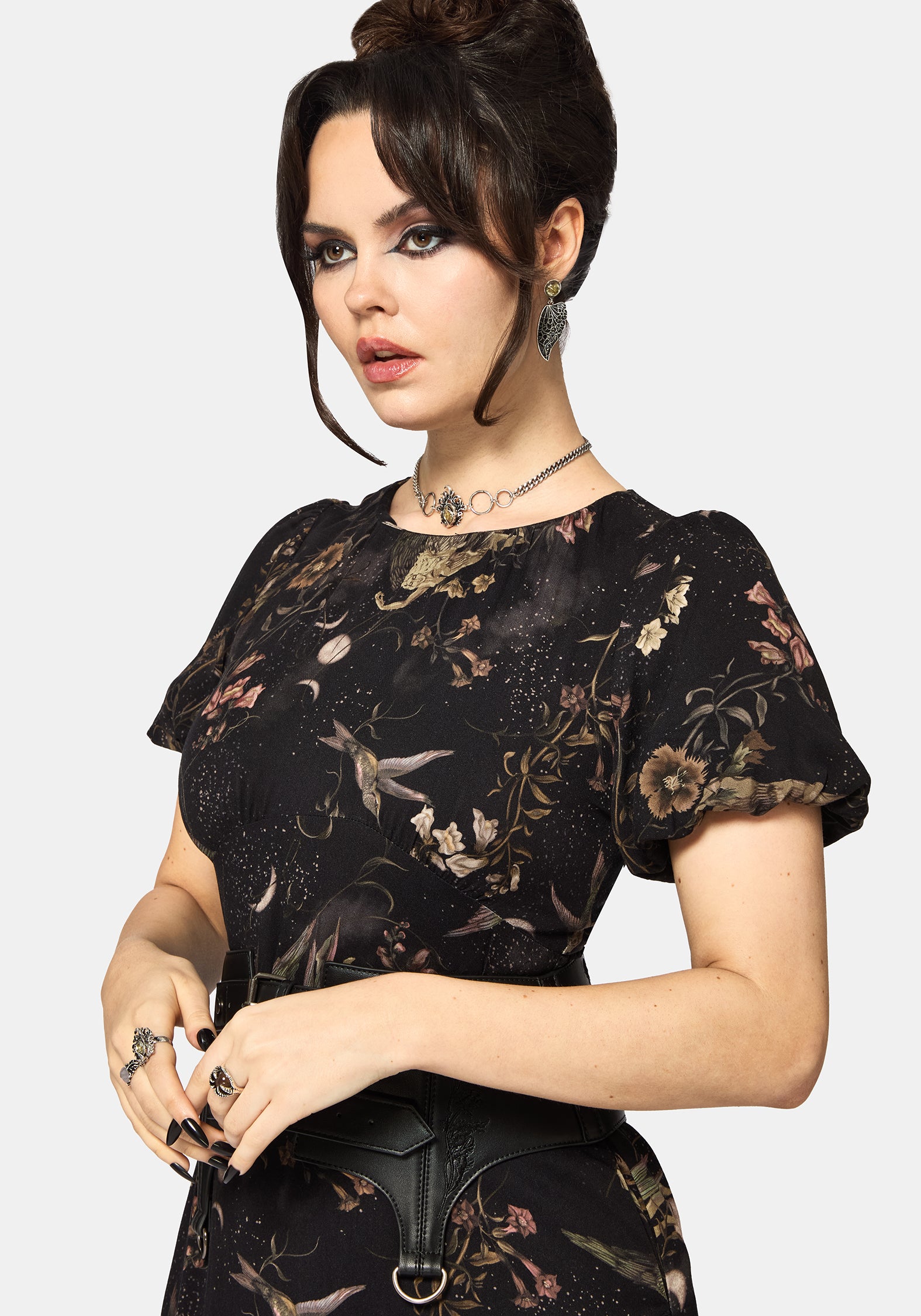 Harpyiai Print Puff Sleeve Midi Dress – Disturbia