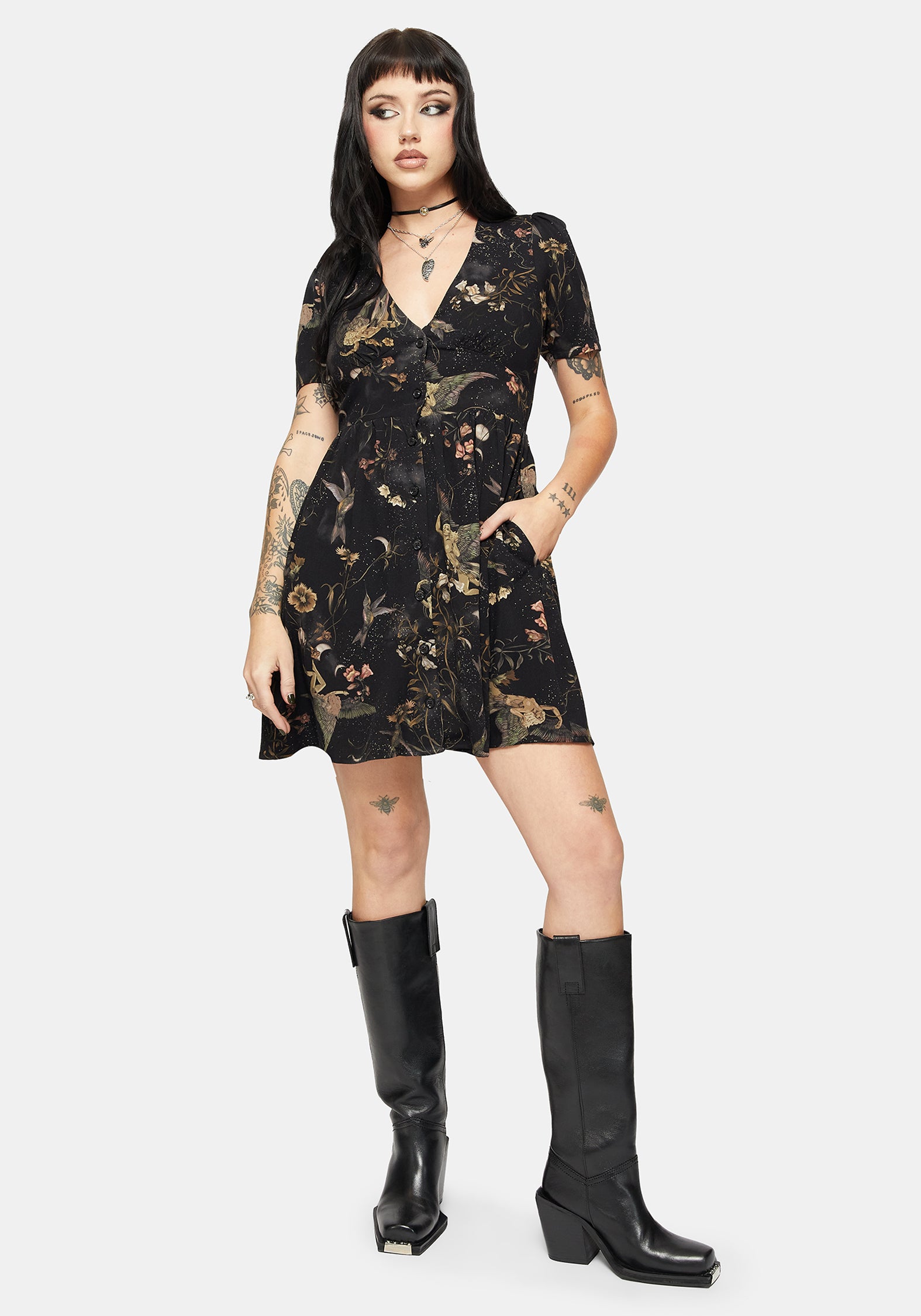 Harpyiai Print Button Up Mini Dress – Disturbia
