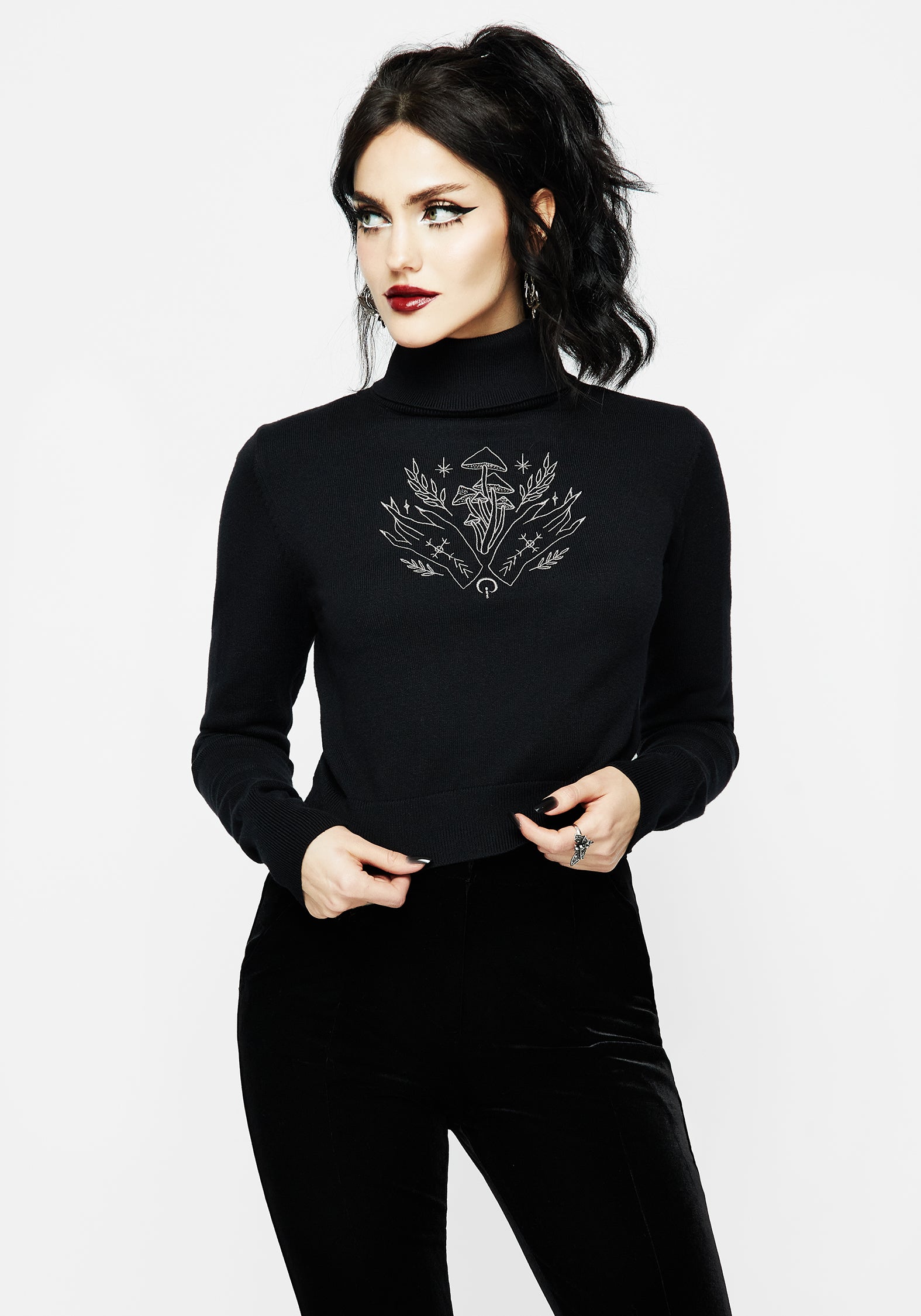 Mystify Embroidered Roll Neck Crop Sweater | Disturbia - Shop Women's ...