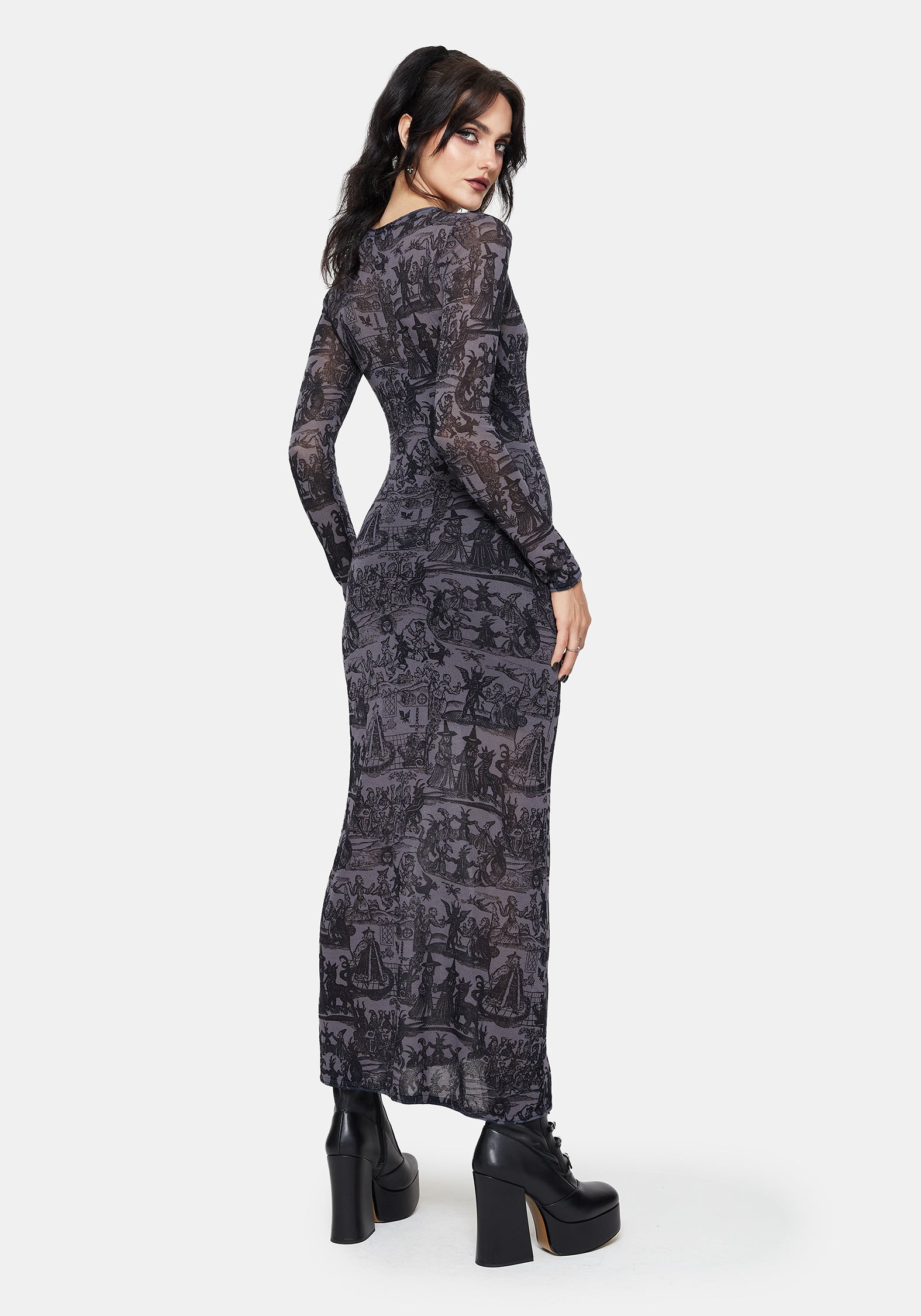 Enchanted Sheer Witch Print Knit Maxi Dress – Disturbia