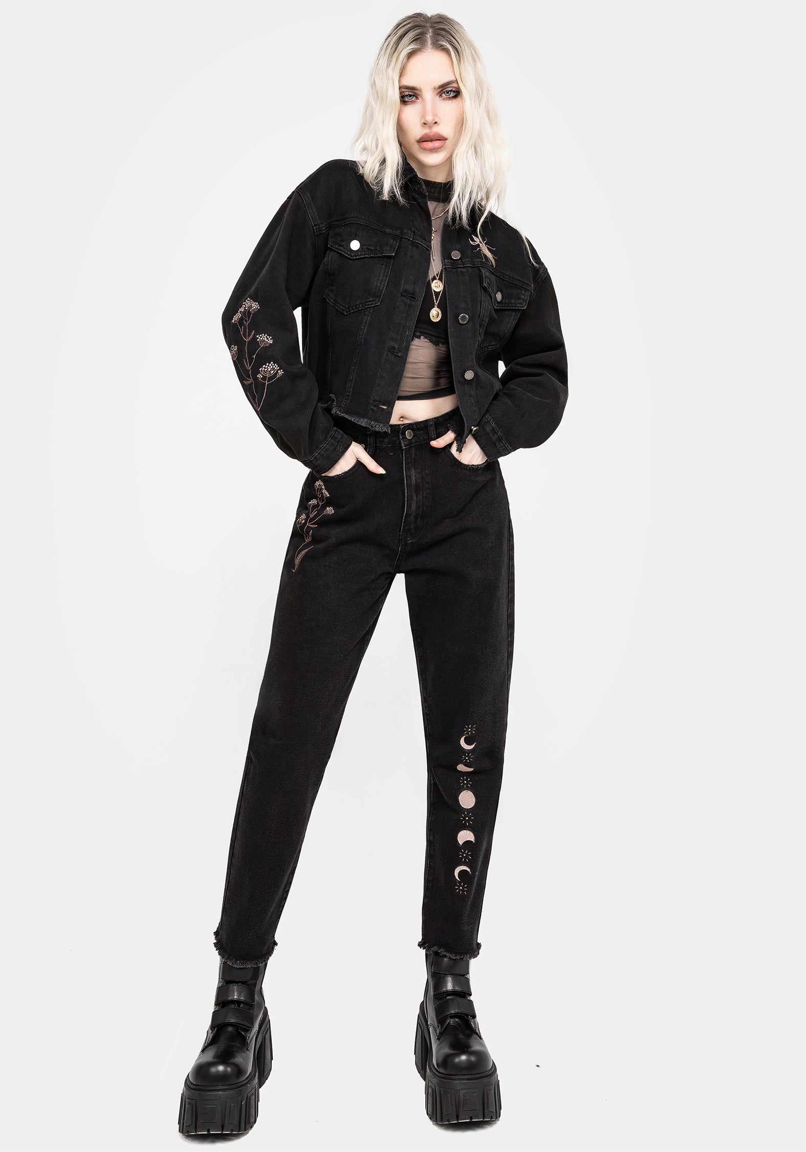 Griffinfly Embroidered Distressed Denim Jacket | Disturbia - Shop Women ...