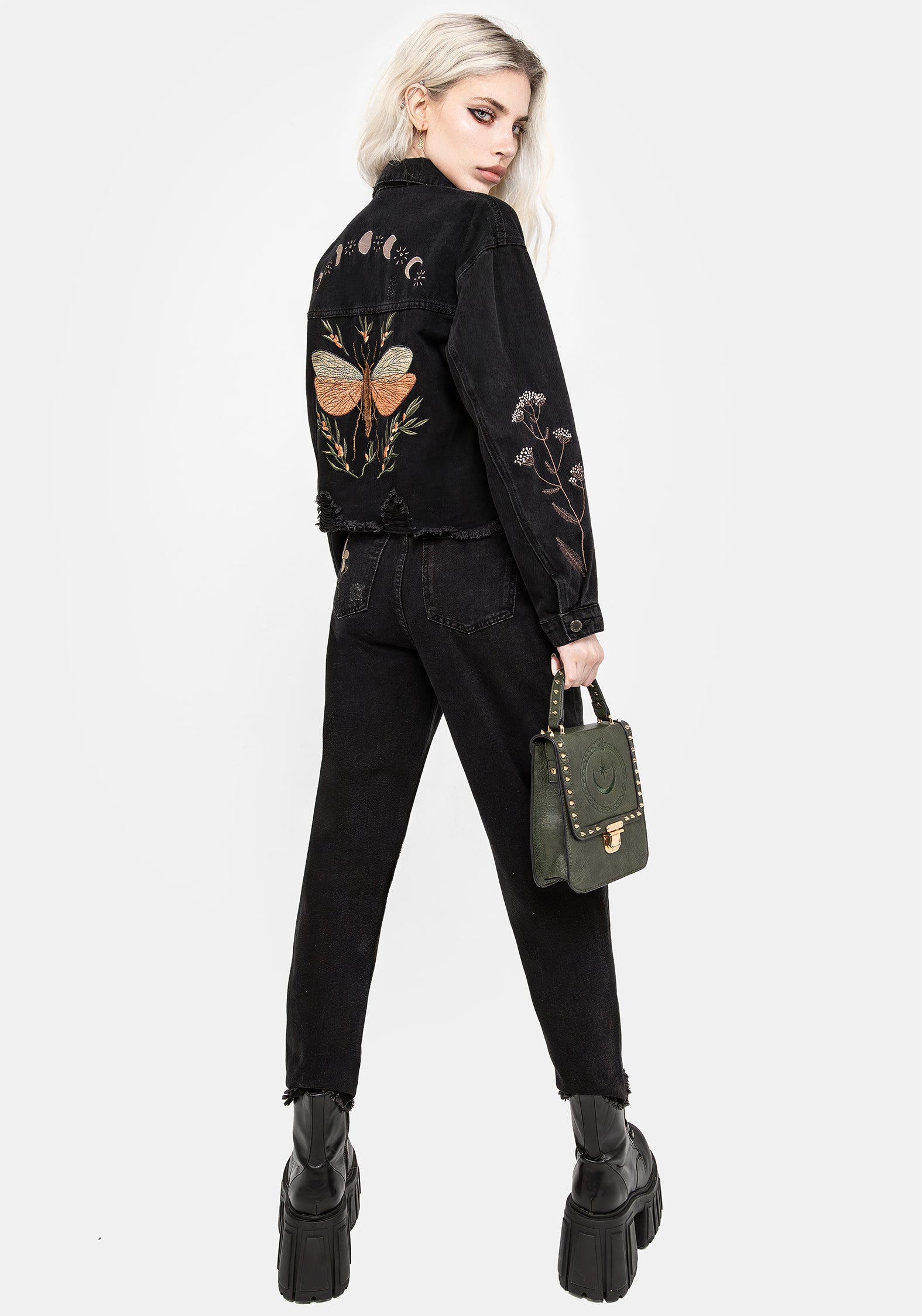 Griffinfly Embroidered Distressed Denim Jacket | Disturbia - Shop Women ...