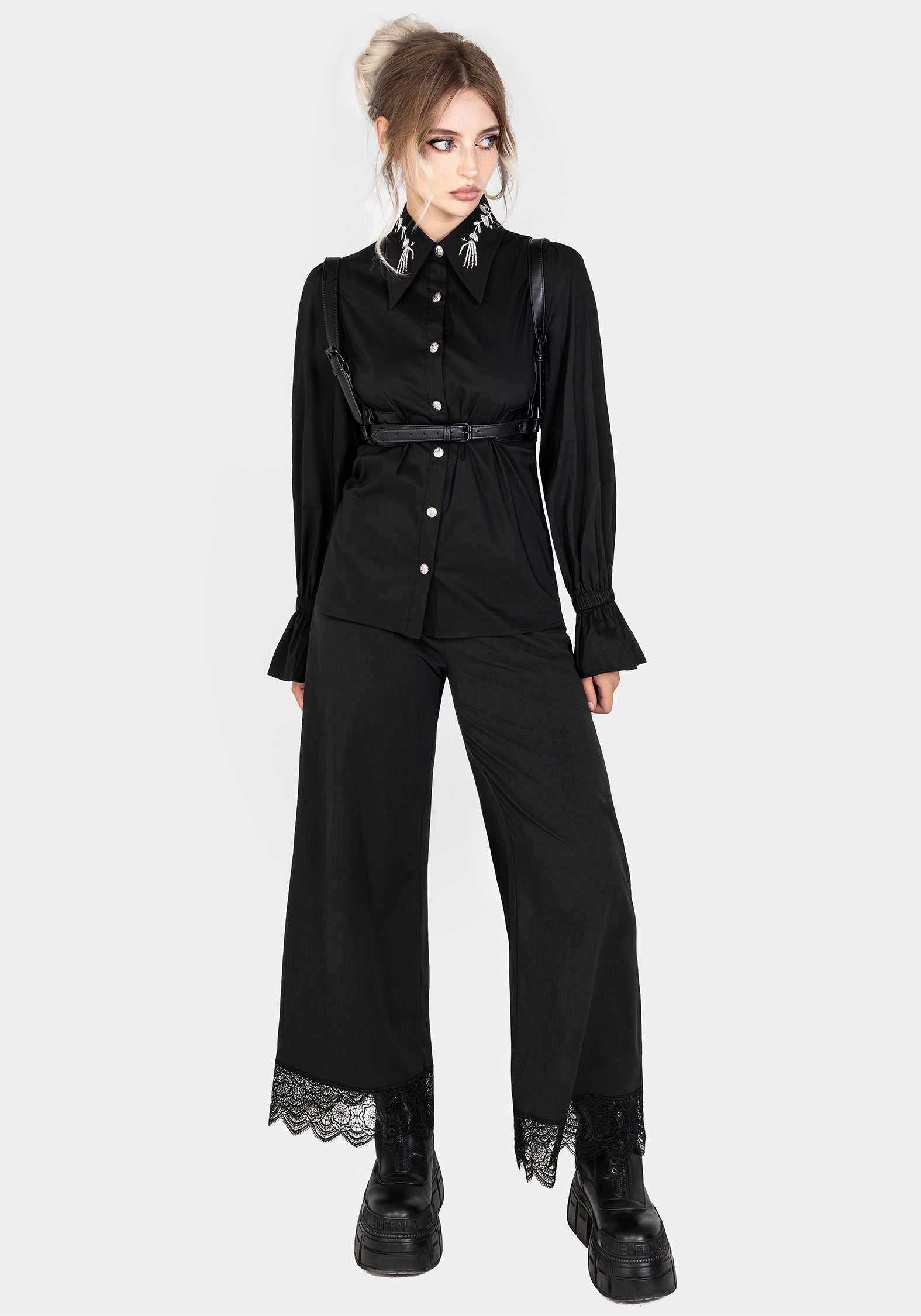 Tempora Embroidered Button Up Shirt - Black | Disturbia - Shop Women's ...